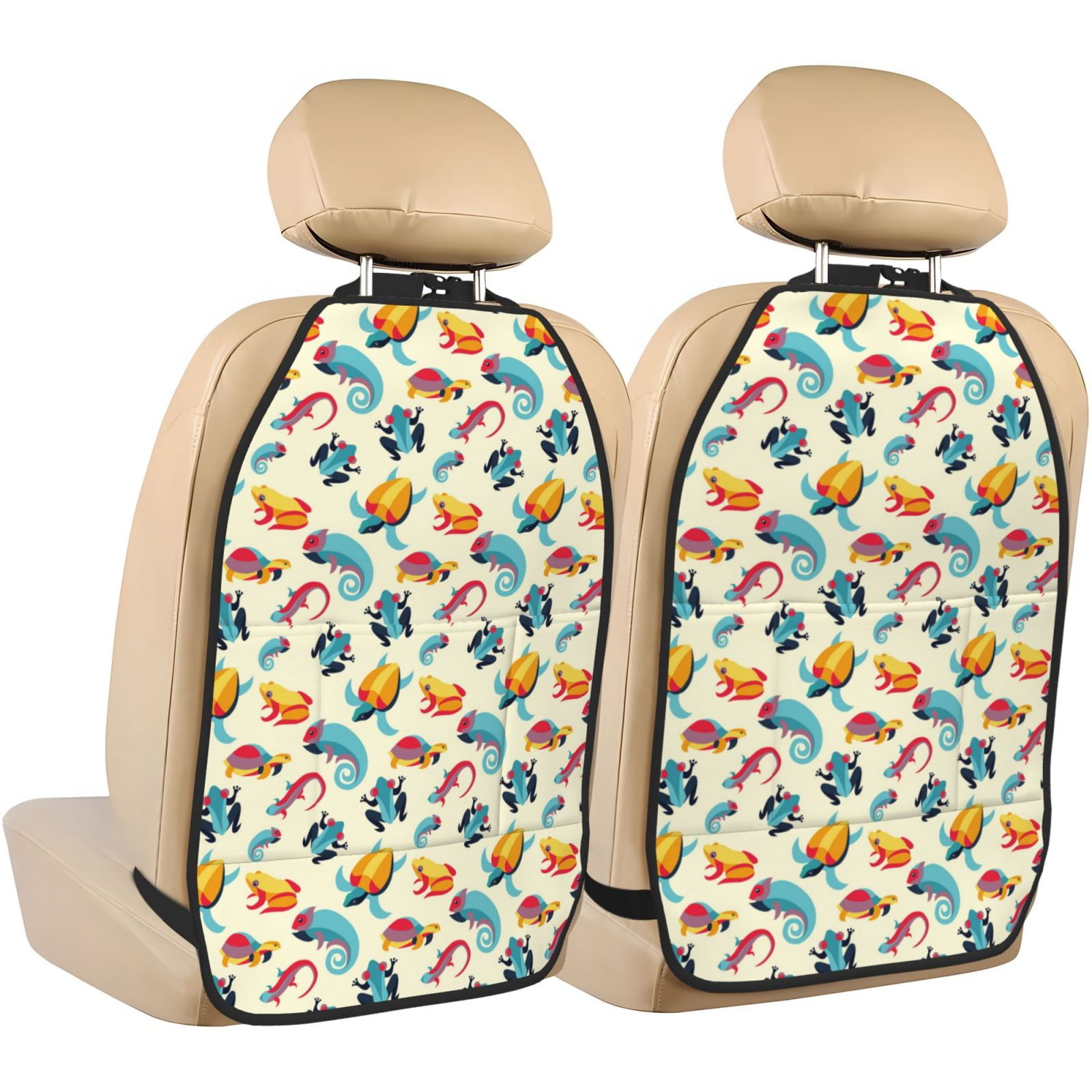 Colorful Lizard Frog Turtle Backseat Car Organizer, 2 Pack Kick Mats ...