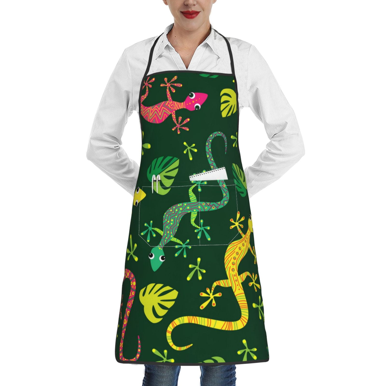 Colorful Lizard Gecko Native Apron with Pocket Cooking Waterproof Bib ...