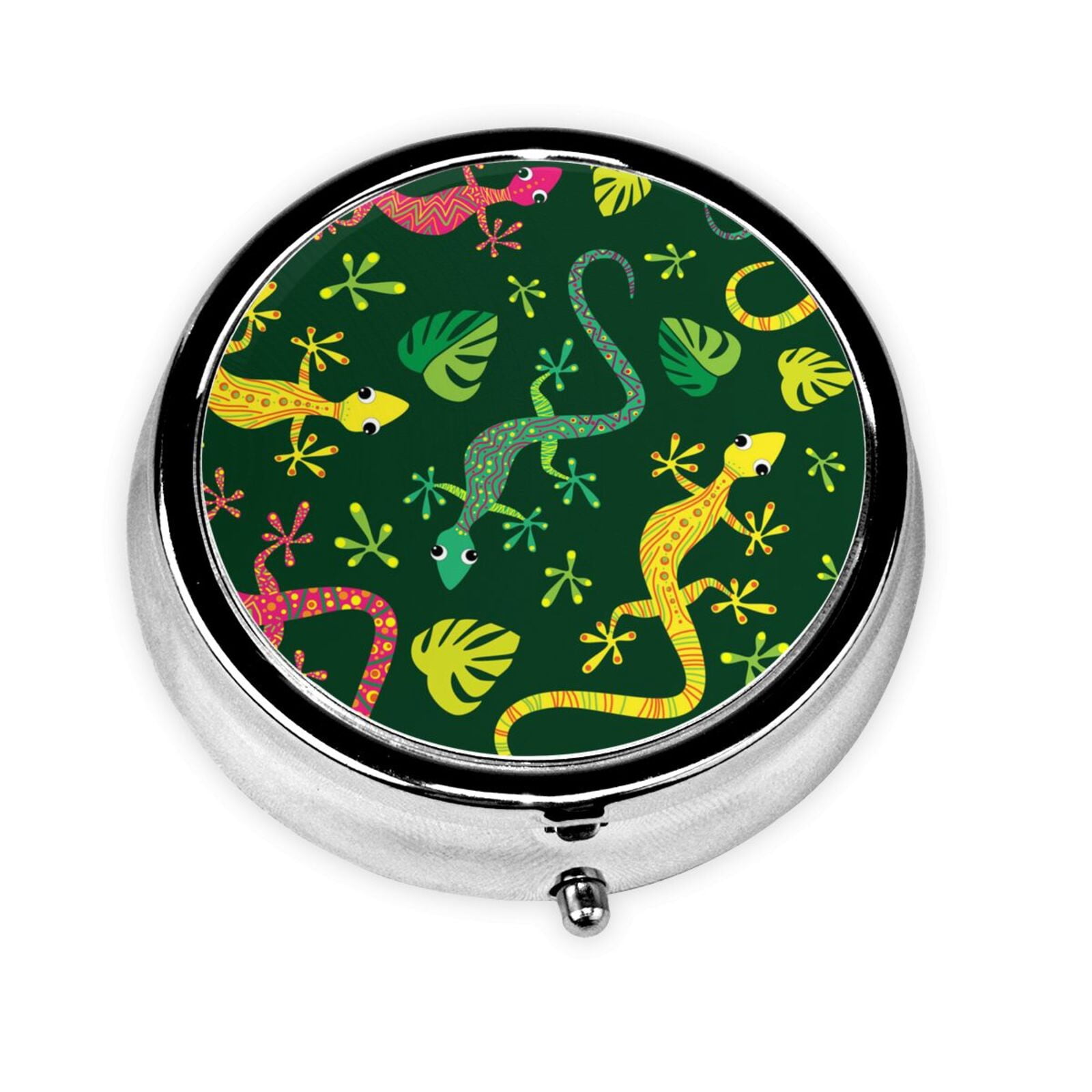 Colorful Lizard Gecko Native Mini Round Pill Box Portable Small Pill ...