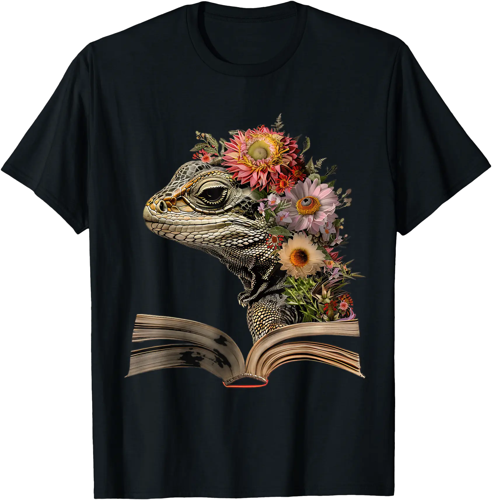 Colorful Lizard and Flower Design T-Shirt for Nature and Knowledge ...