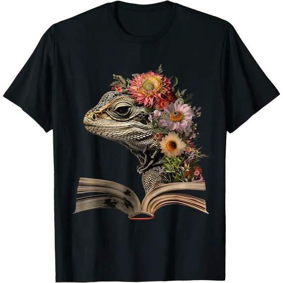 Colorful Lizard and Flower Design T-Shirt for Nature and Knowledge ...