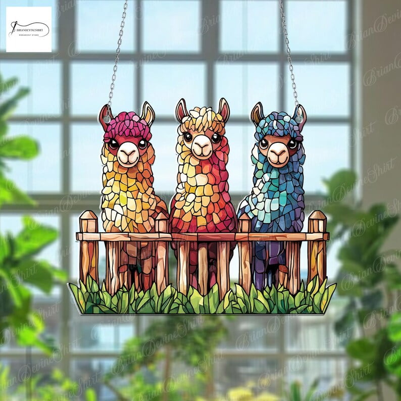 Colorful Llamas Acrylic Window Hanging , Handcrafted Animal Decor ...