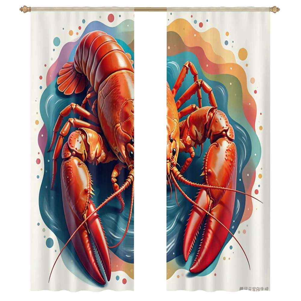 Colorful Lobster Art Sheer Voile Curtain Window Tulle Curtains For ...