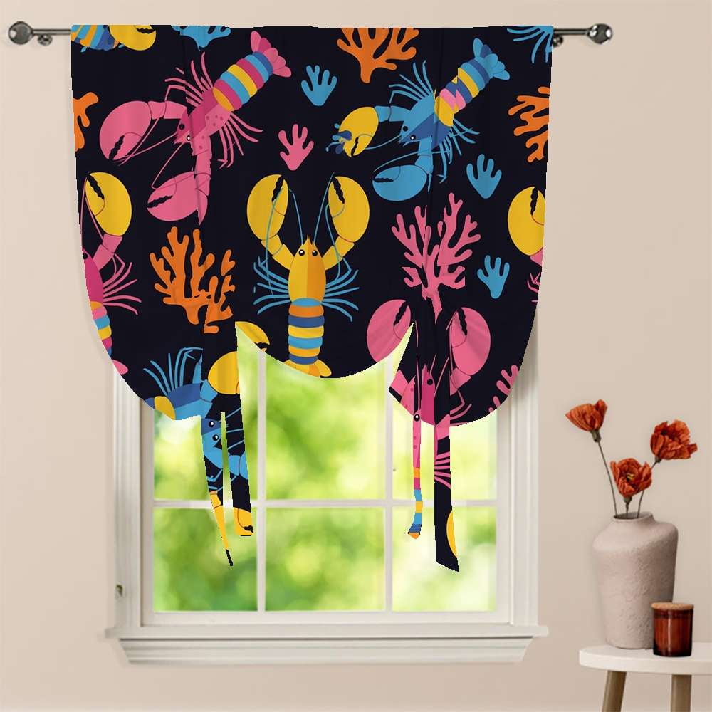 Colorful Lobsters Coral Reef Pattern Window Curtain for Living Room ...