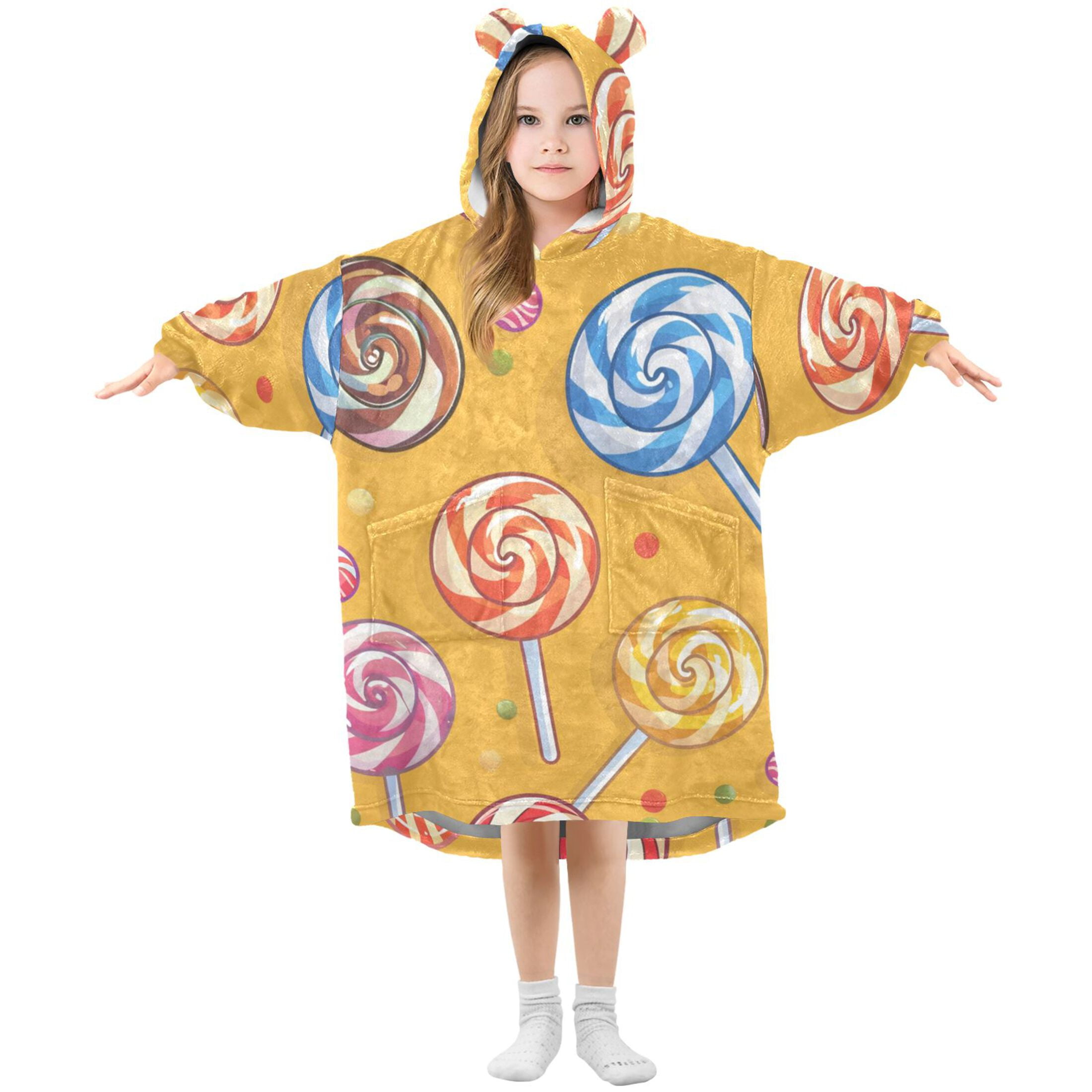 Colorful Lollipop Cartoon Flannel Wearable Blankets Hooded Design Long ...