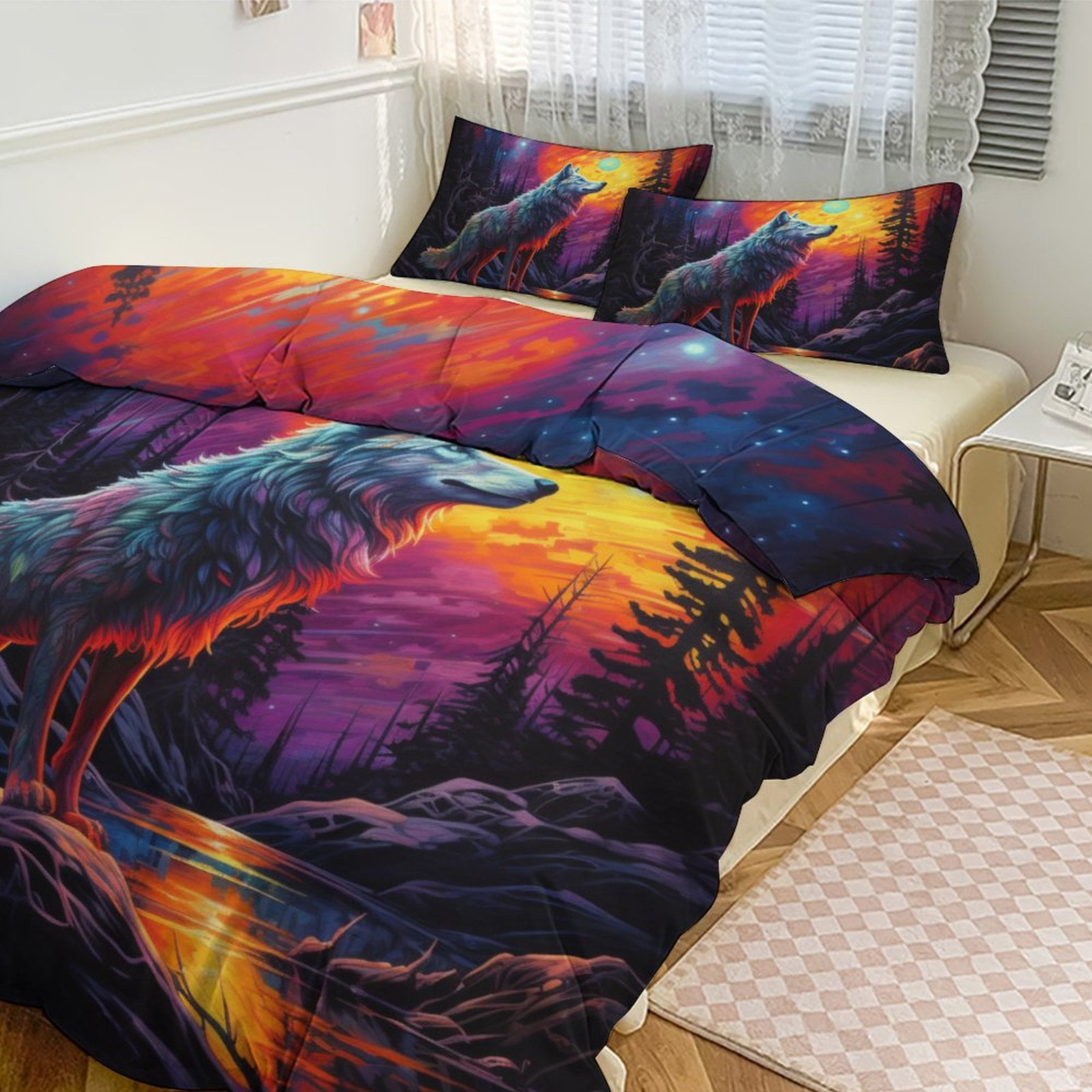 Colorful Lone Wolf Bedding Set with Zipper Closure for Girls & Boys ...