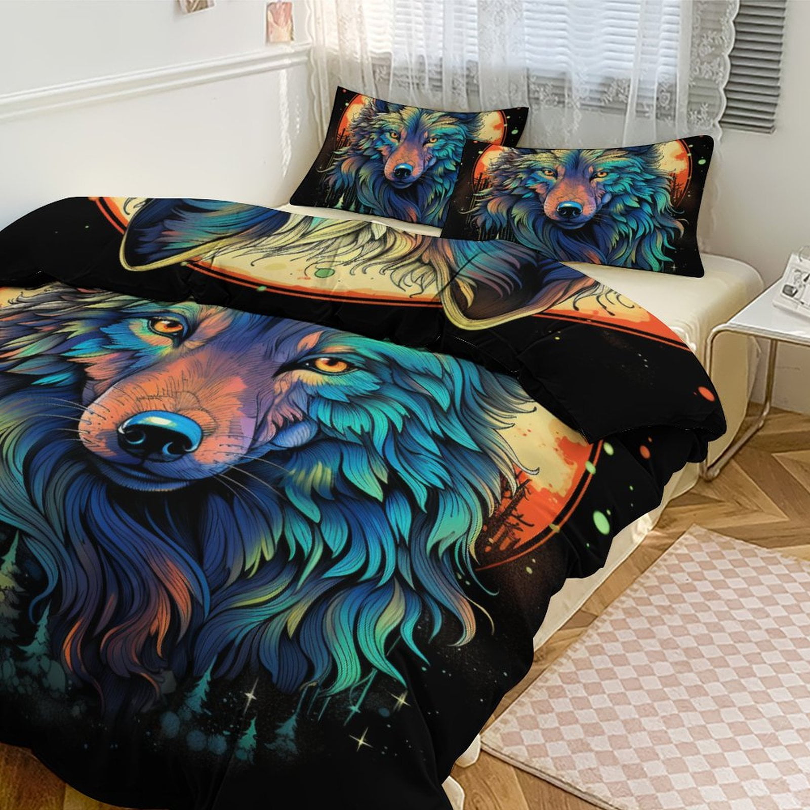 Colorful Lone Wolf Bedding Sets Twin Duvet Cover 3 Piece Cute Bed Set ...