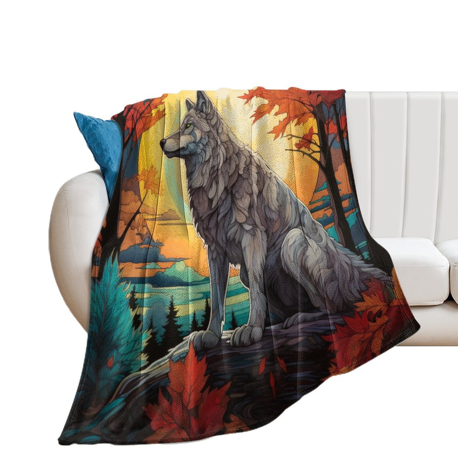 Colorful Lone Wolf Flannel Throw Blanket for Gifts for Women Men Girls ...