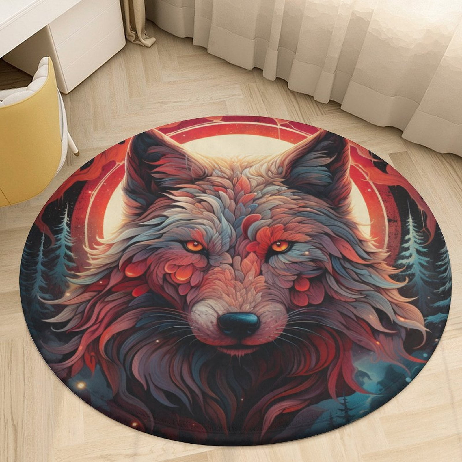 Colorful Lone Wolf Floral Medallion Round Rug - Small Round Area Rug ...