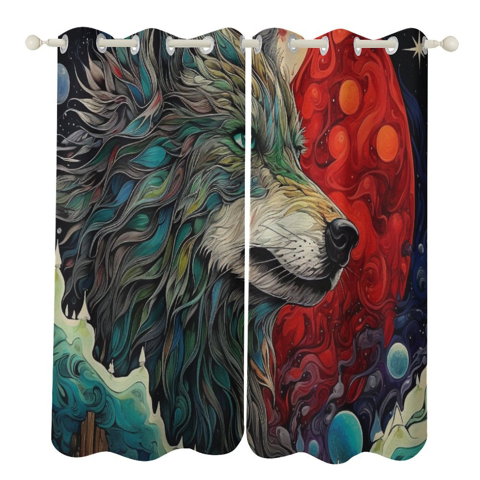Colorful Lone Wolf Modern Window for Living Room Curtains for Child ...