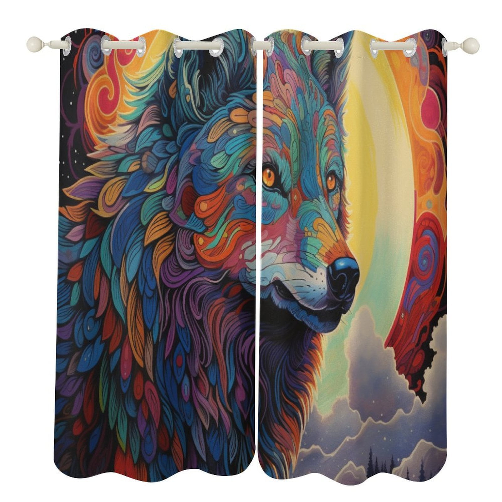 Colorful Lone Wolf Modern Window for Living Room Curtains for Child ...