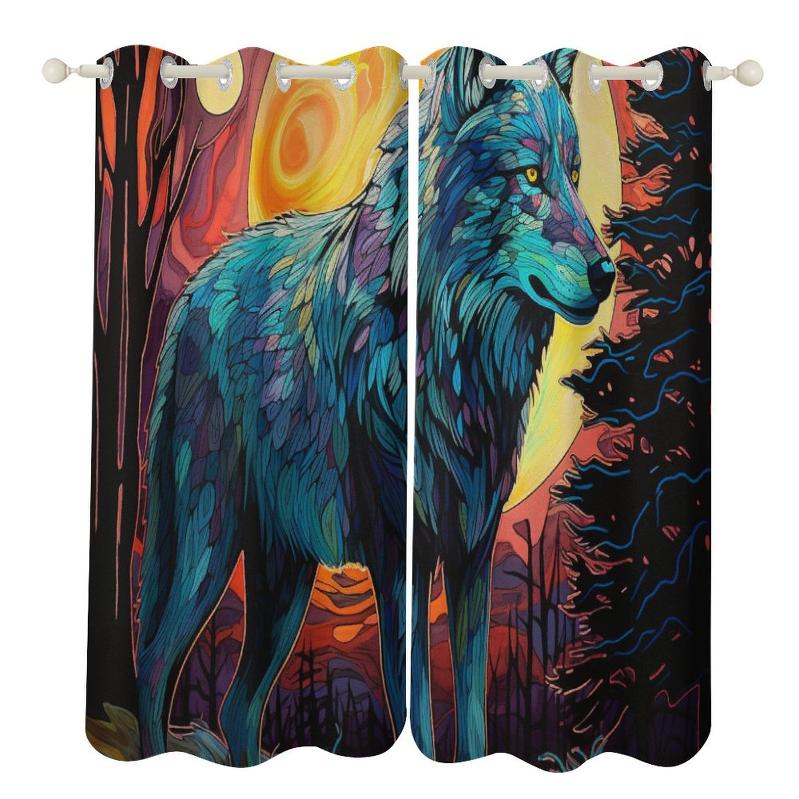 Colorful Lone Wolf Modern Window for Living Room Curtains for Child ...