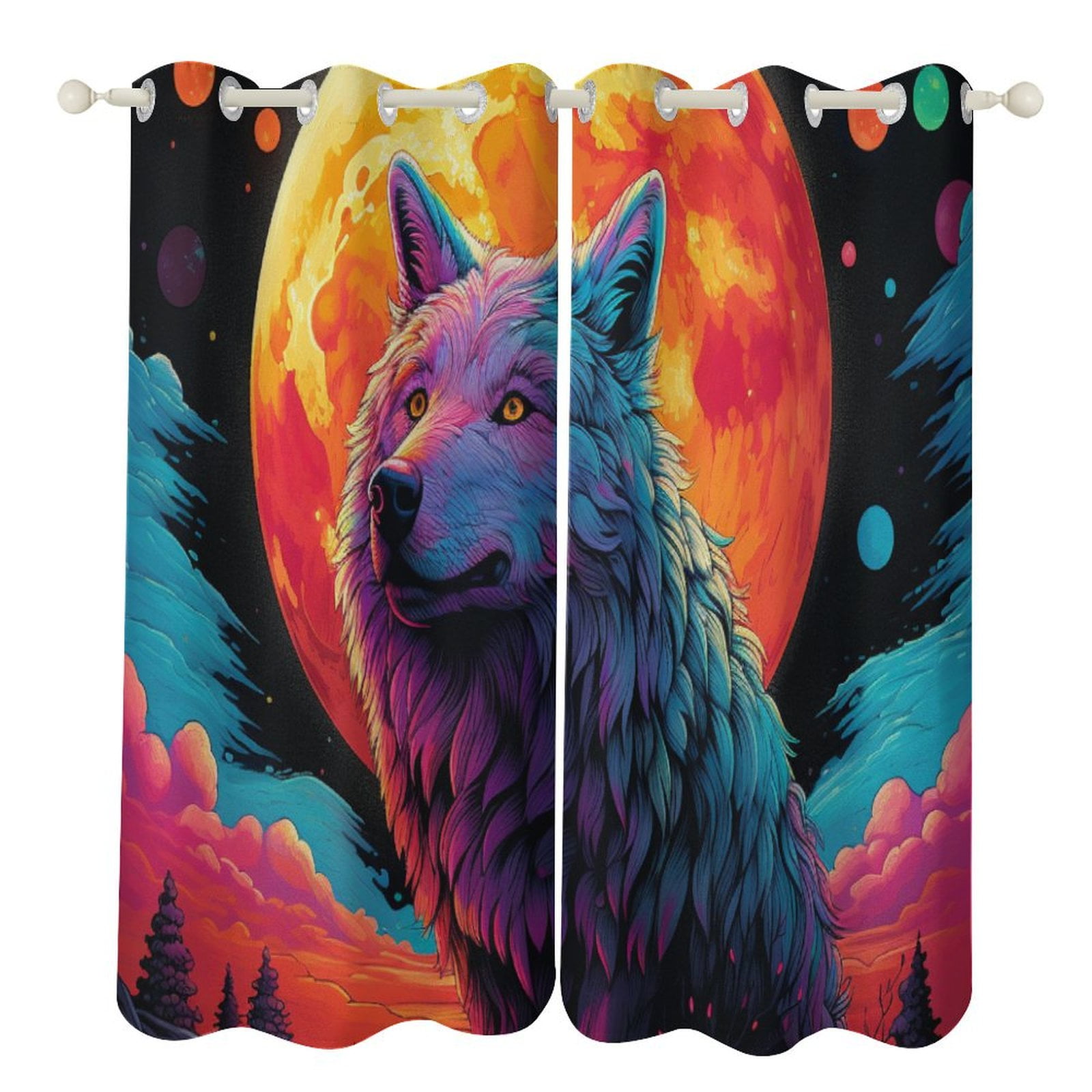 Colorful Lone Wolf Modern Window for Living Room Curtains for Child ...
