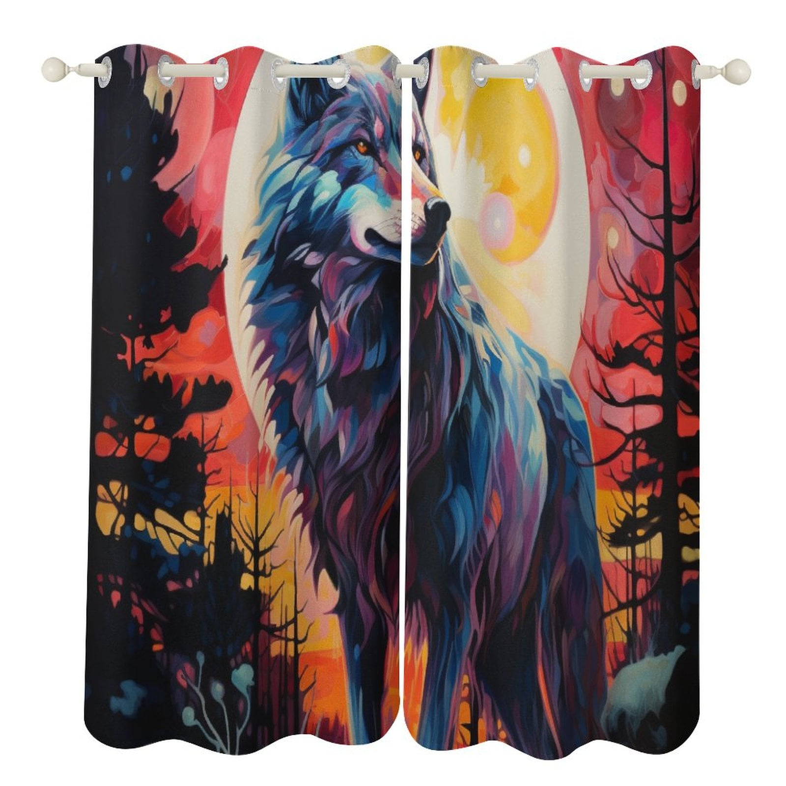 Colorful Lone Wolf Modern Window for Living Room Curtains for Child ...