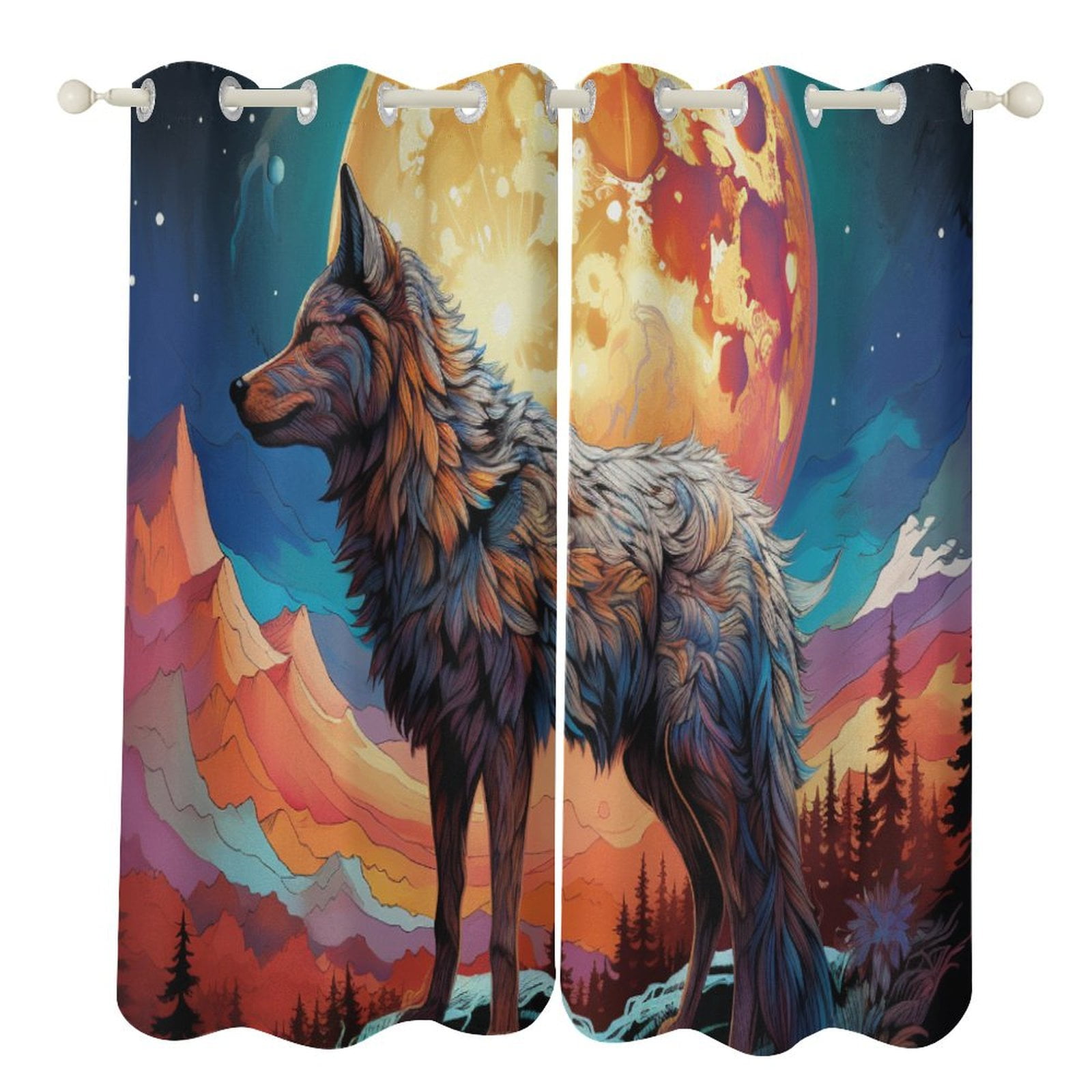 Colorful Lone Wolf Modern Window for Living Room Curtains for Child ...