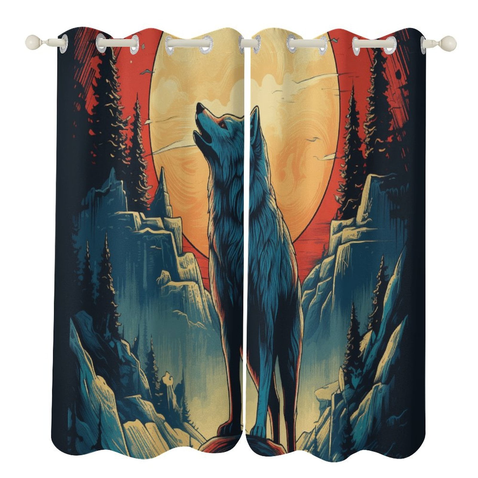 Colorful Lone Wolf Modern Window for Living Room Curtains for Child ...
