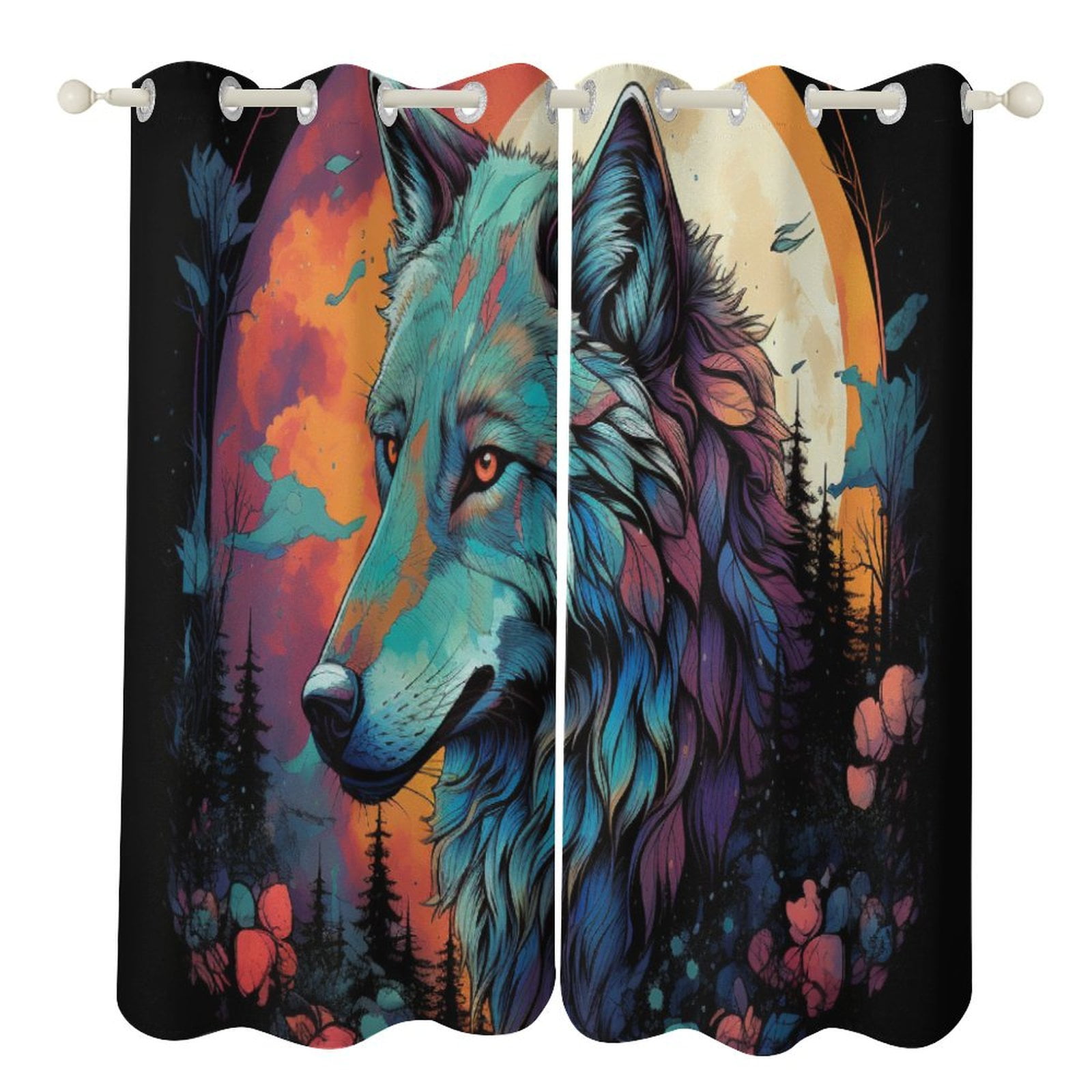 Colorful Lone Wolf Modern Window for Living Room Curtains for Child ...