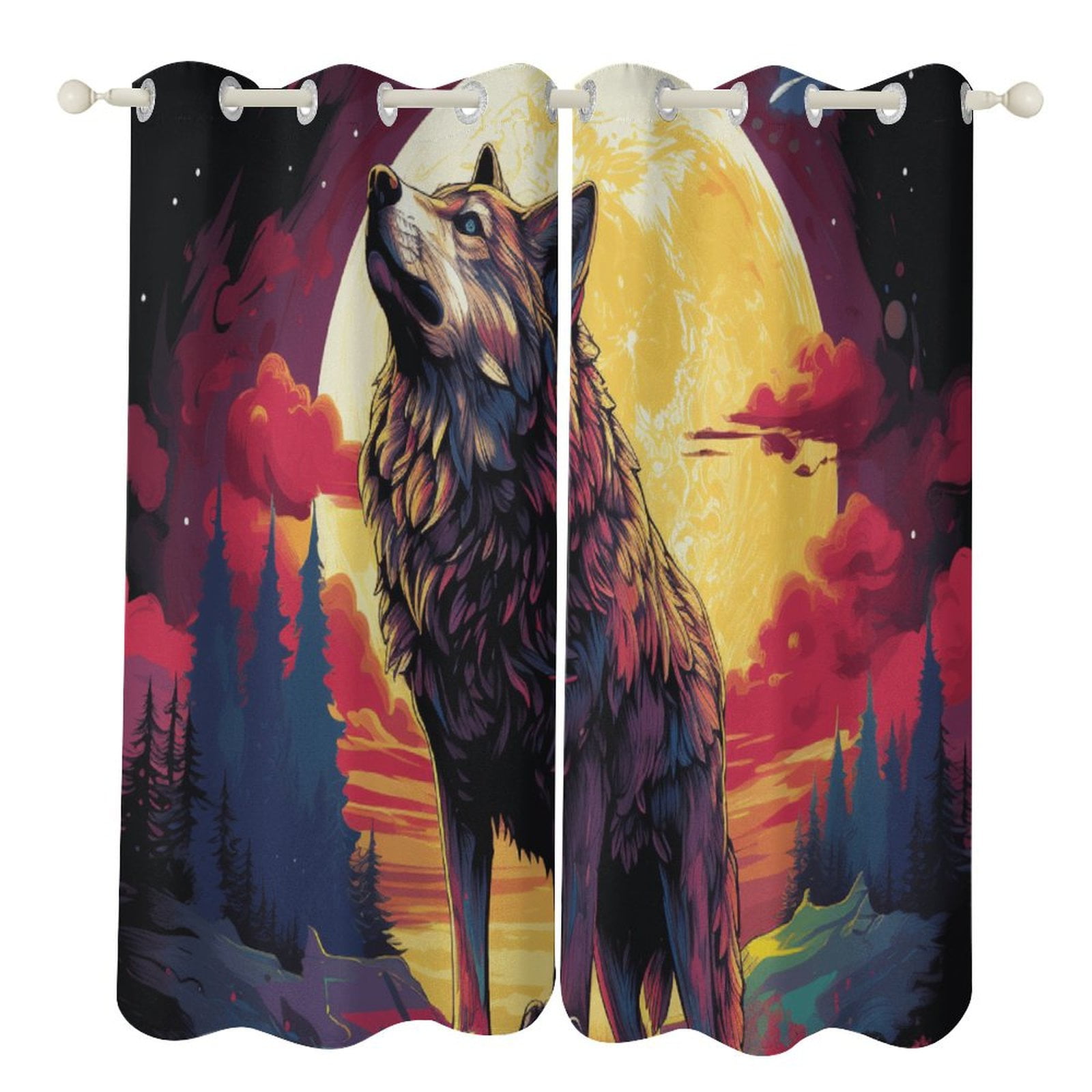 Colorful Lone Wolf Modern Window for Living Room Curtains for Child ...