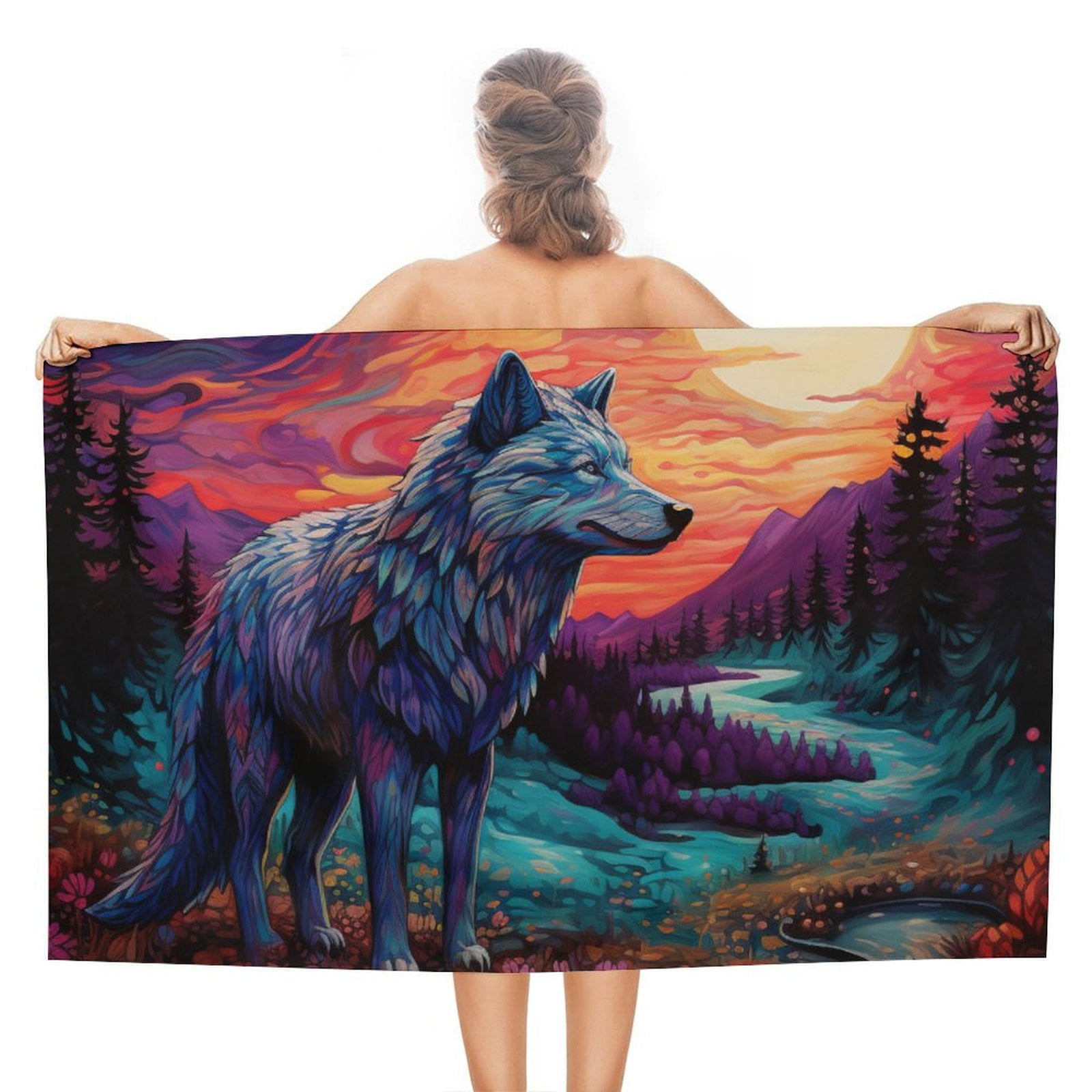 Colorful Lone Wolf Oversized -Washed Lightweight Quick Dry Beach Towels ...