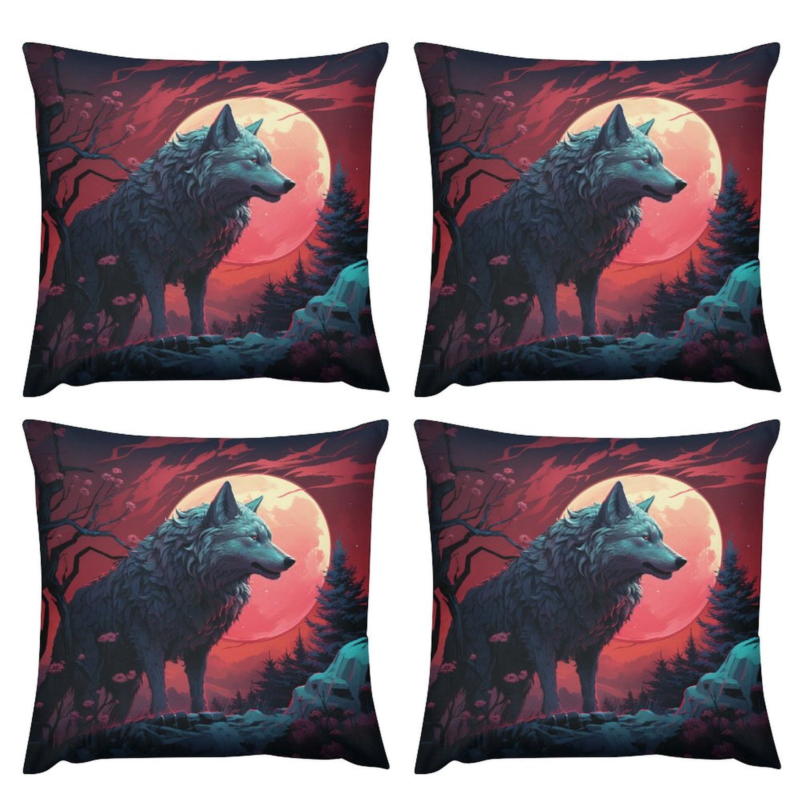 Colorful Lone Wolf Pillow Covers 20 "x20 " Set of 4，Modern Sofa Throw ...