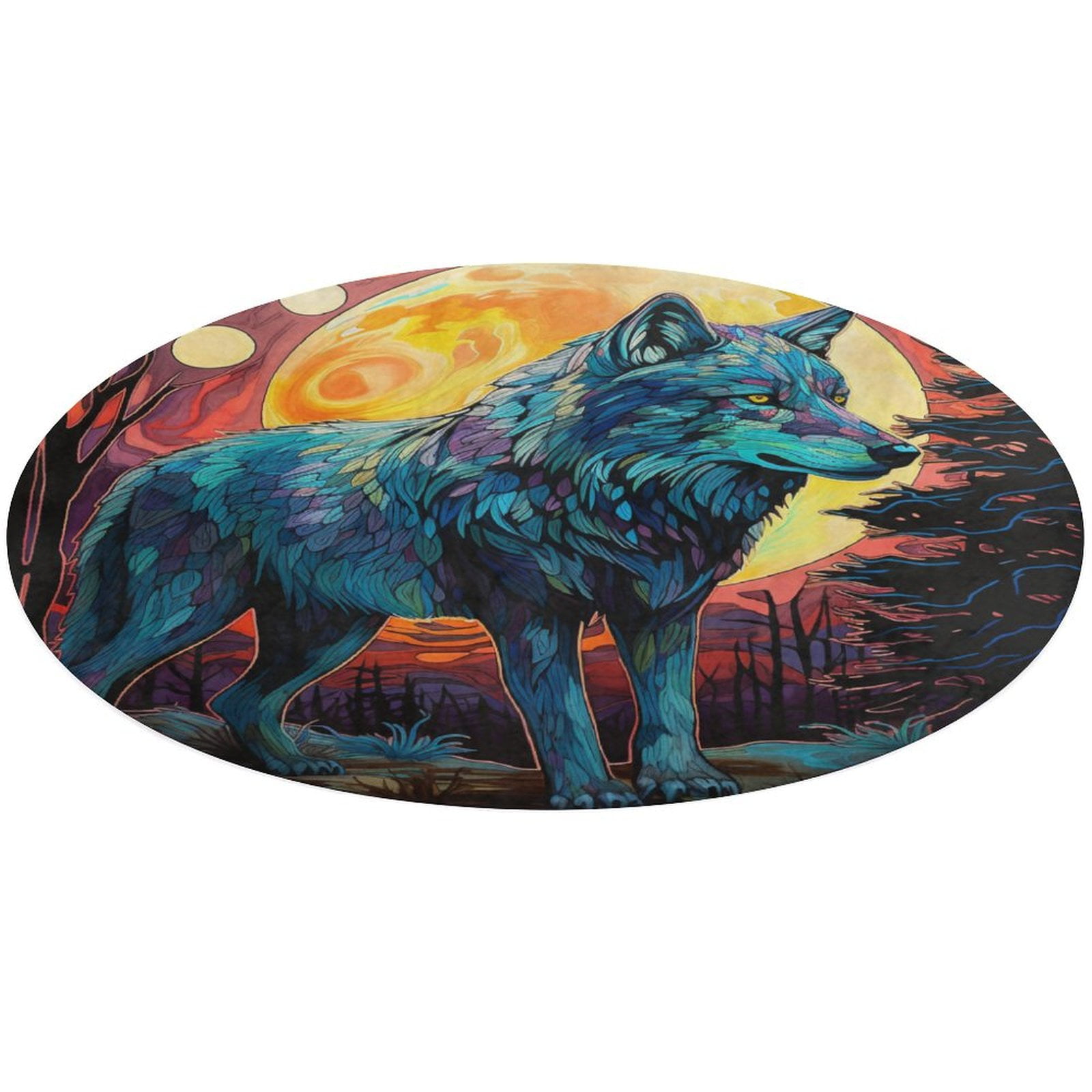 Colorful Lone Wolf Round Small Area Rug, Print Non Slip Washable Floor ...