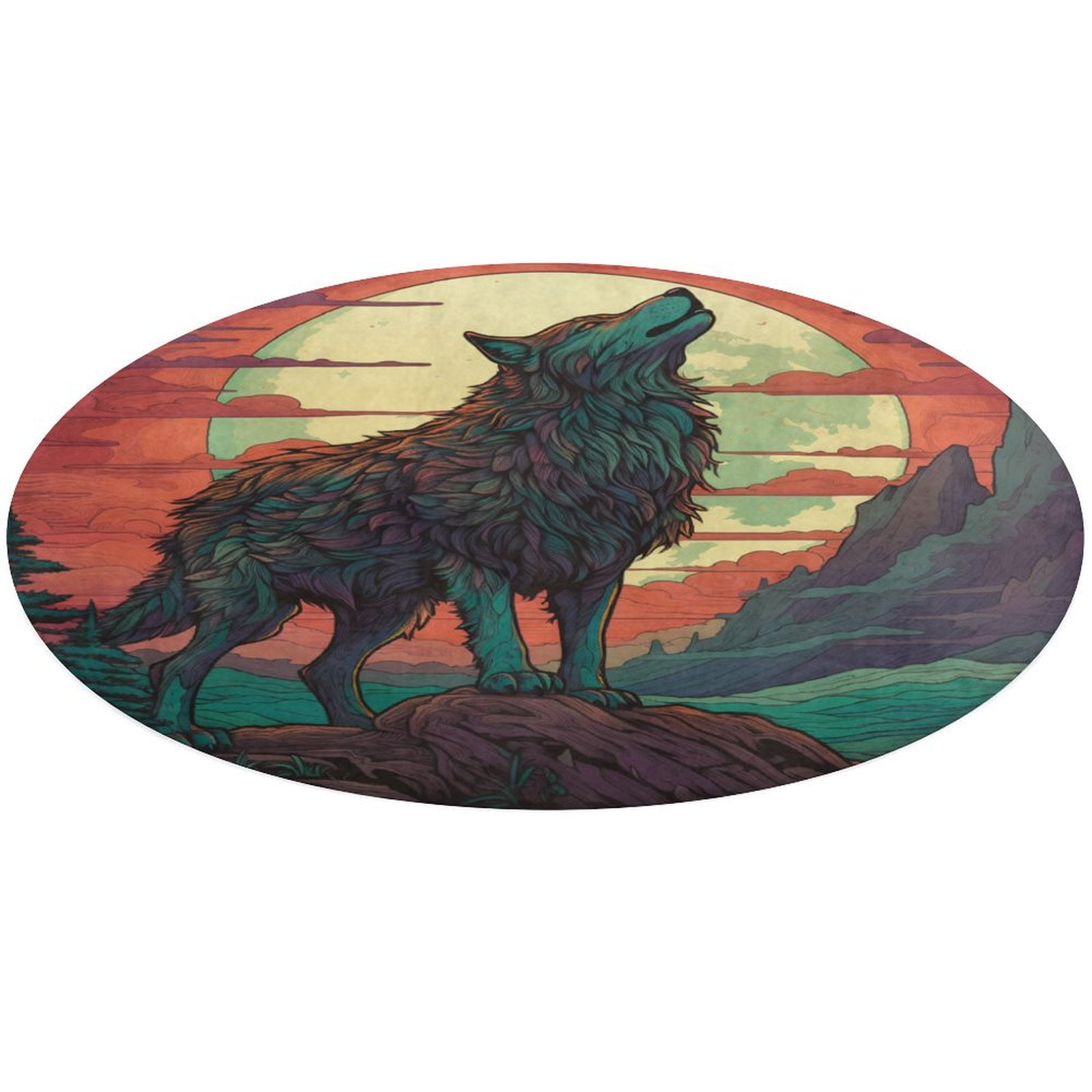 Colorful Lone Wolf Round Small Area Rug, Print Non Slip Washable Floor ...