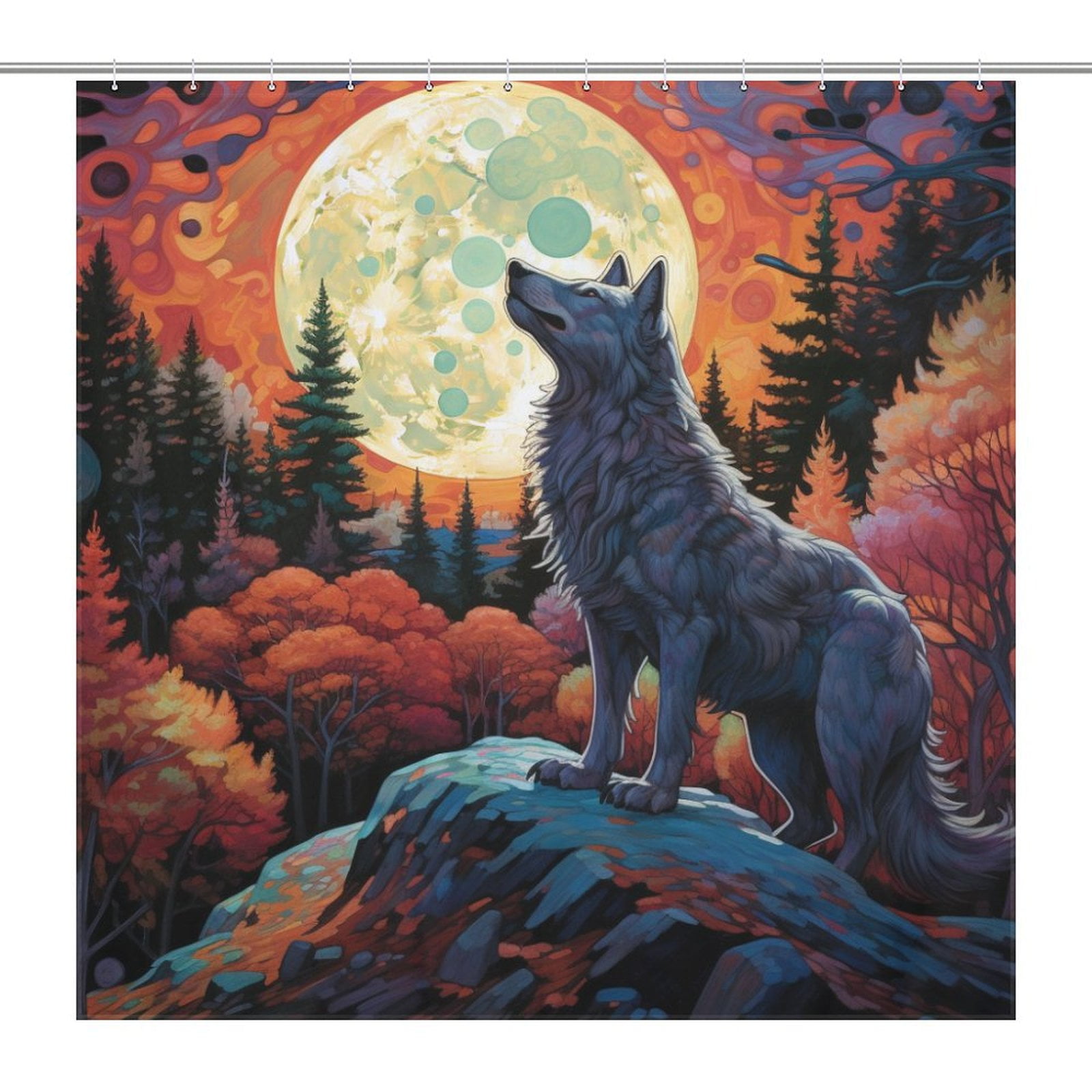 Colorful Lone Wolf Shower CurtainCloth Fabric Bathroom Decor Set with ...