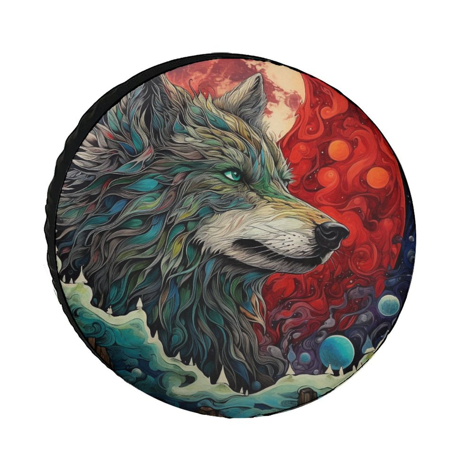 Colorful Lone Wolf Spare Tire Cover, Weather Resistant Vinyl Wheel ...