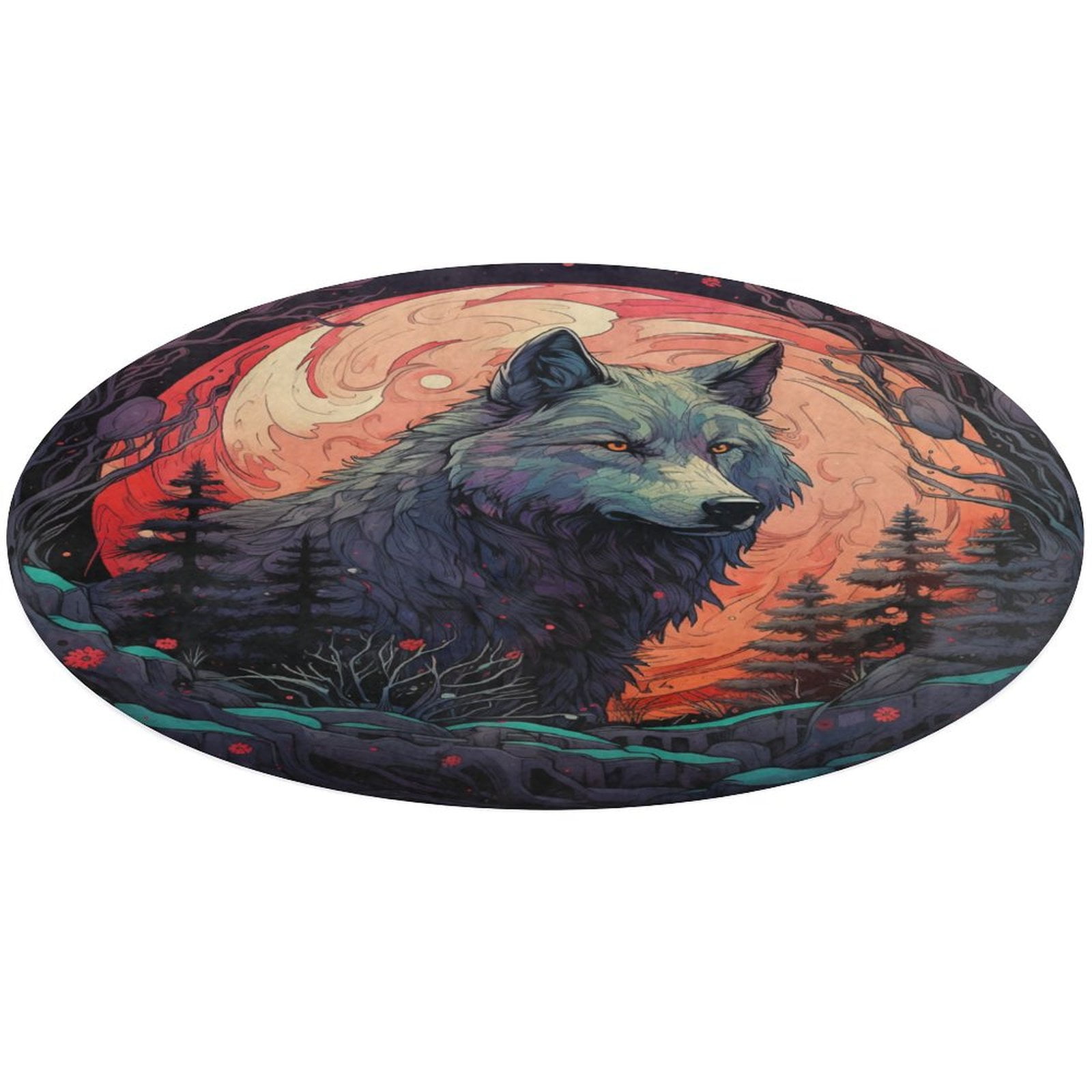 Colorful Lone Wolf Washable Round Rug -Circle Area Rugs for Nursery ...