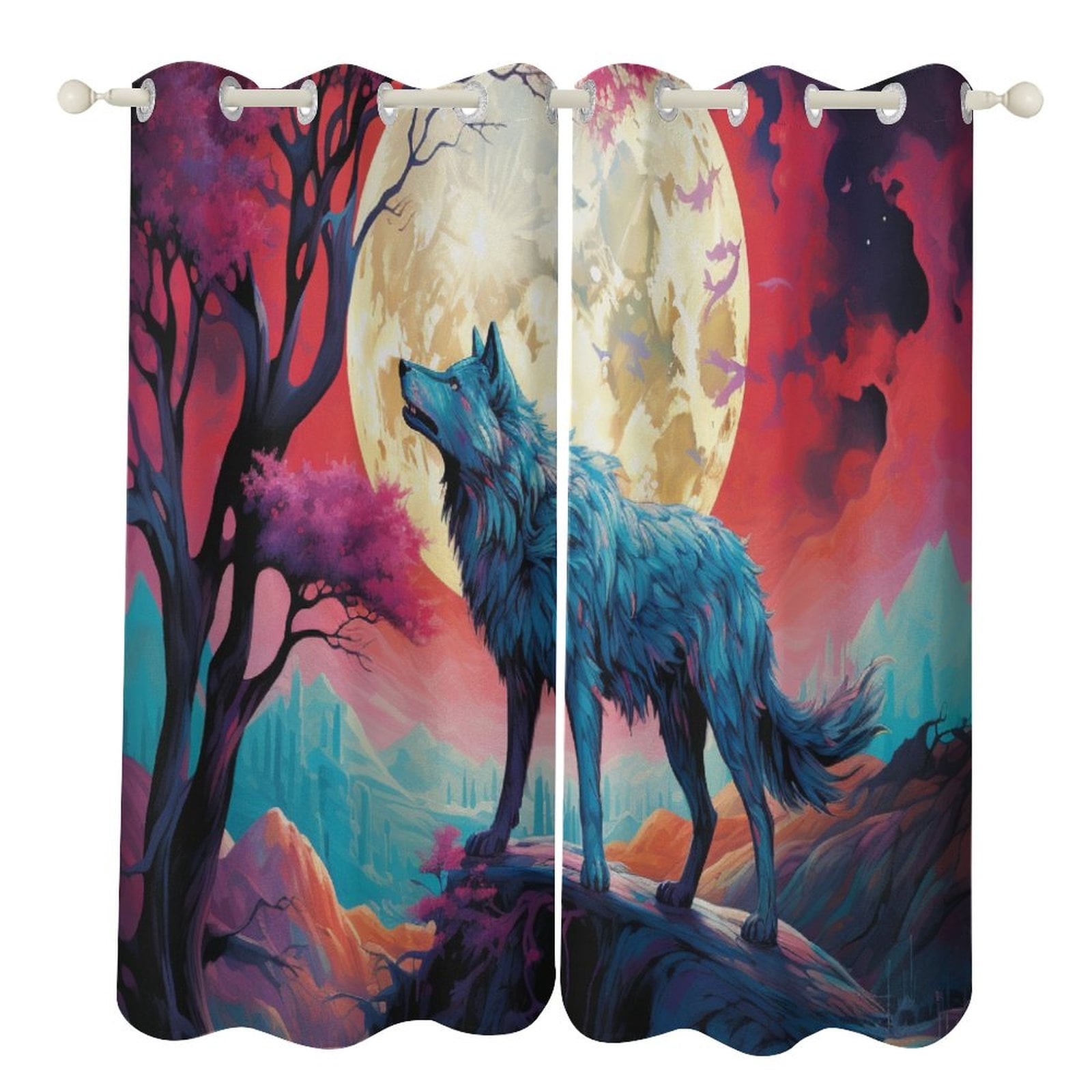 Colorful Lone Wolf Window Curtain Panels Grommet Blackout Curtains ...