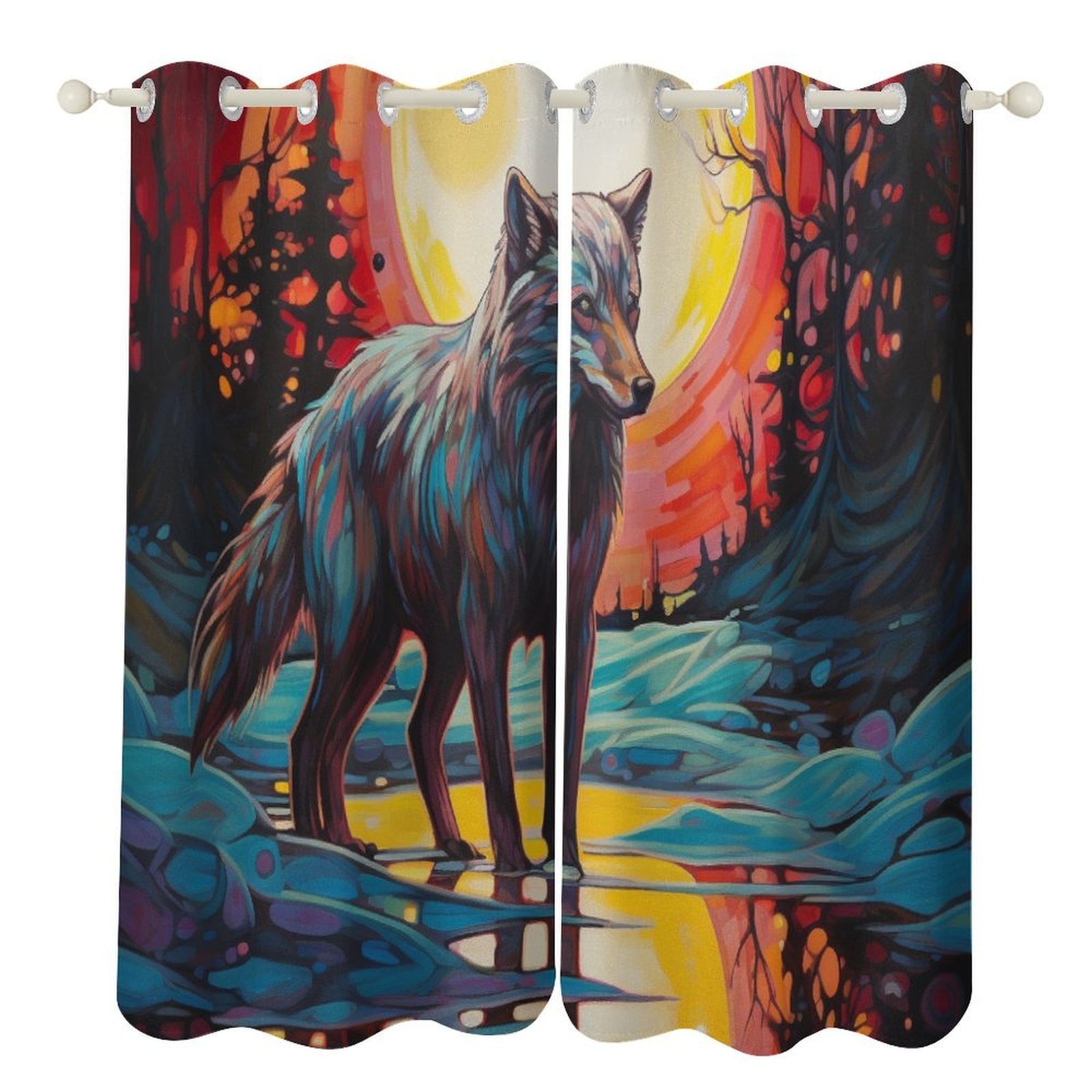 Colorful Lone Wolf Window Curtain Panels Grommet Blackout Curtains ...