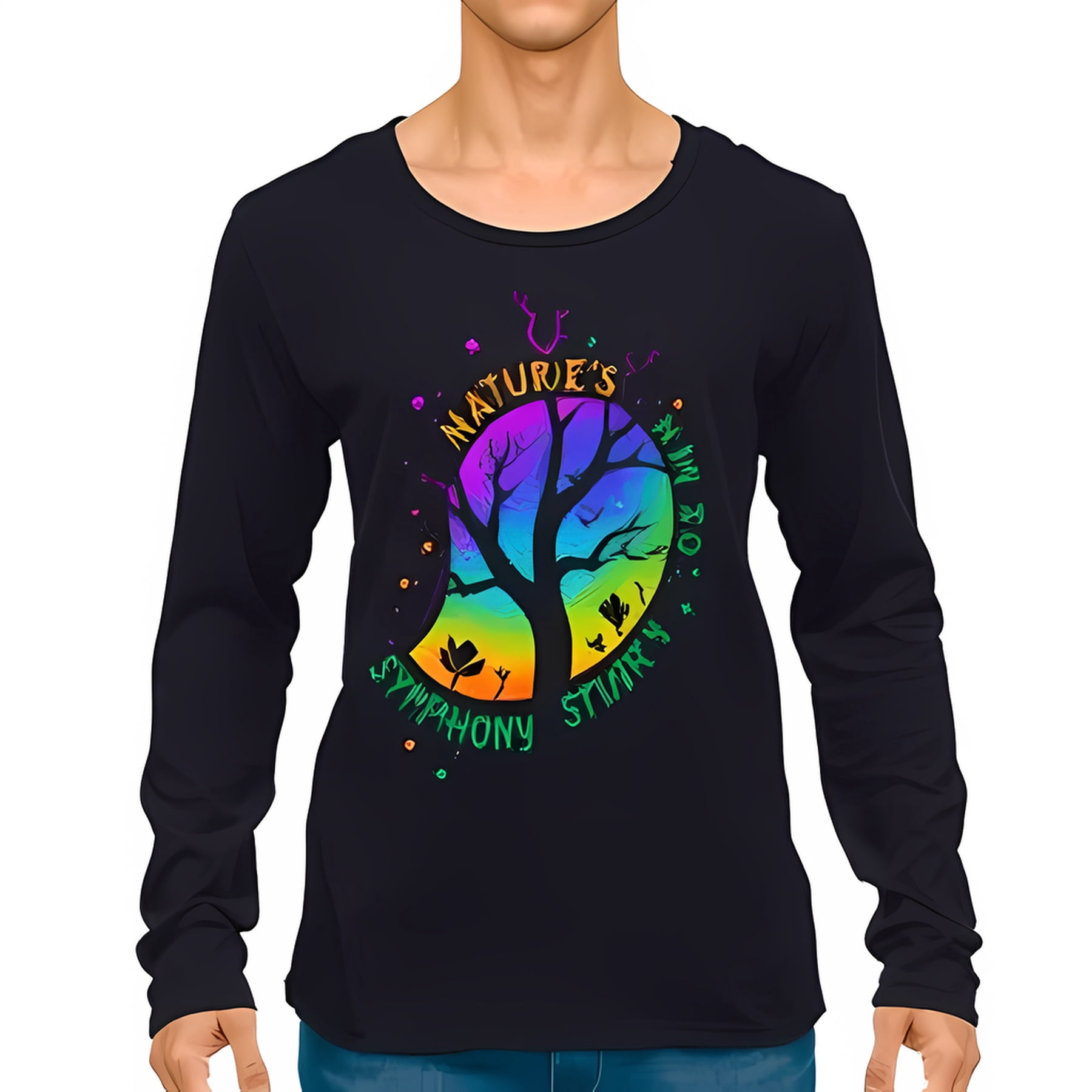 Colorful Long Sleeve T-Shirt with Rainbow Tree Design - Nature's ...