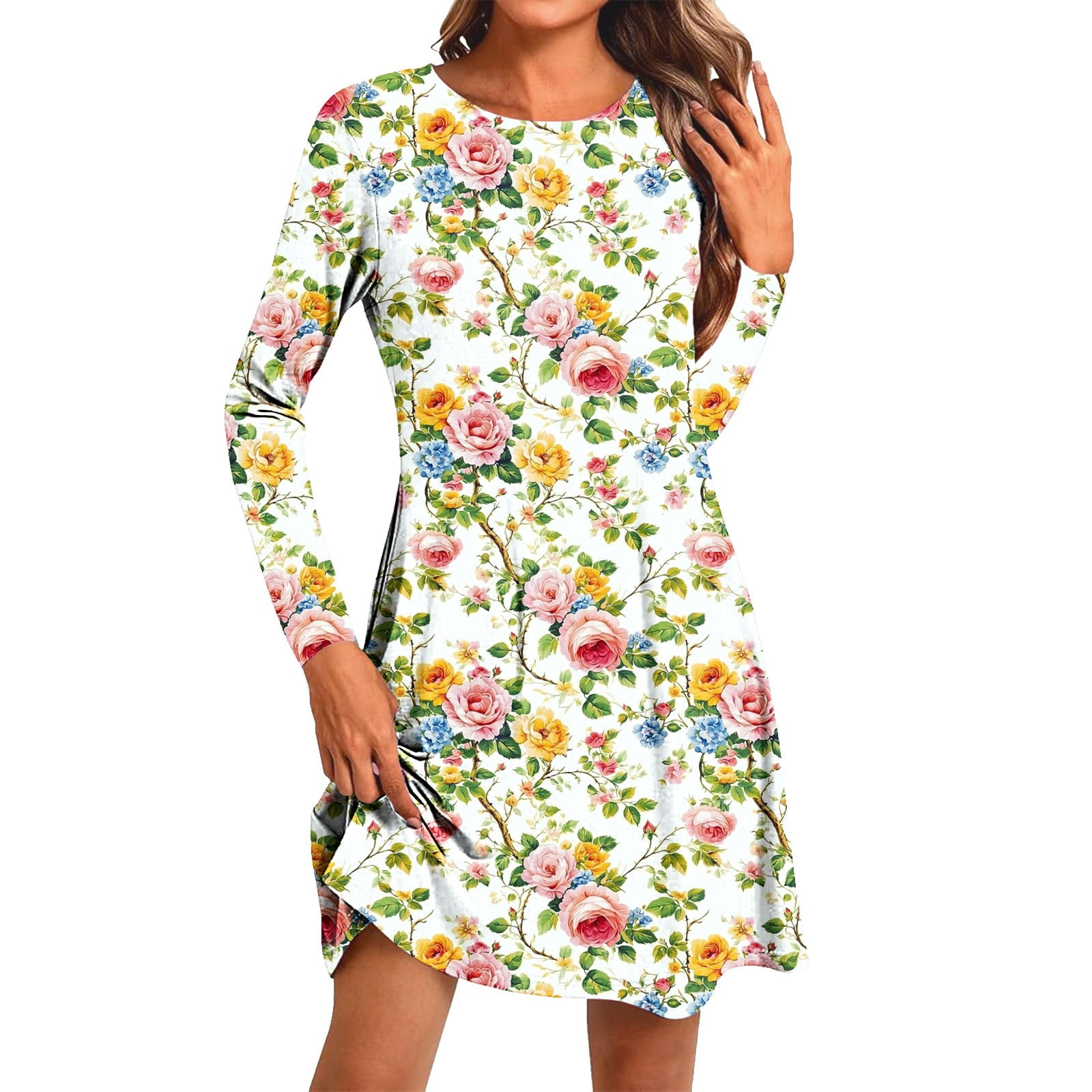 Colorful Long Sleeve for Women Fall Summer Crew Neck Flower Graphic ...