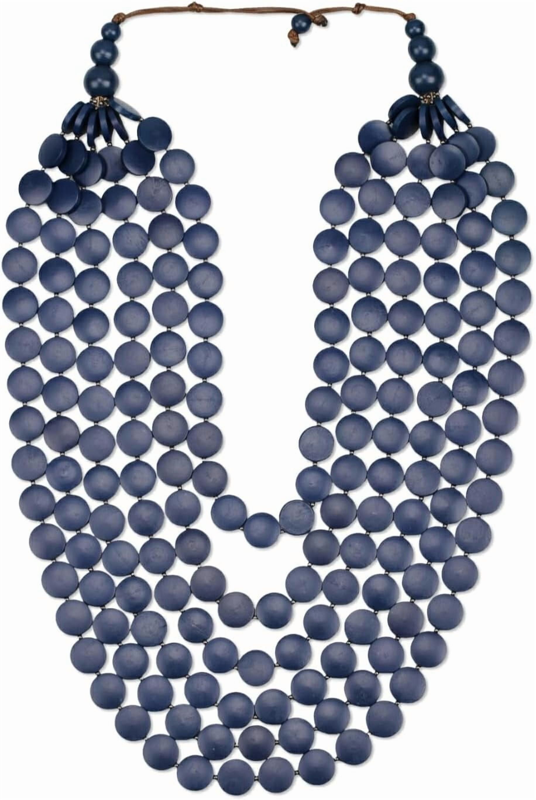 Colorful Long Wood Bead Pendant Necklace Earrings Set suitable for Women Ethnic Multi Layers ...