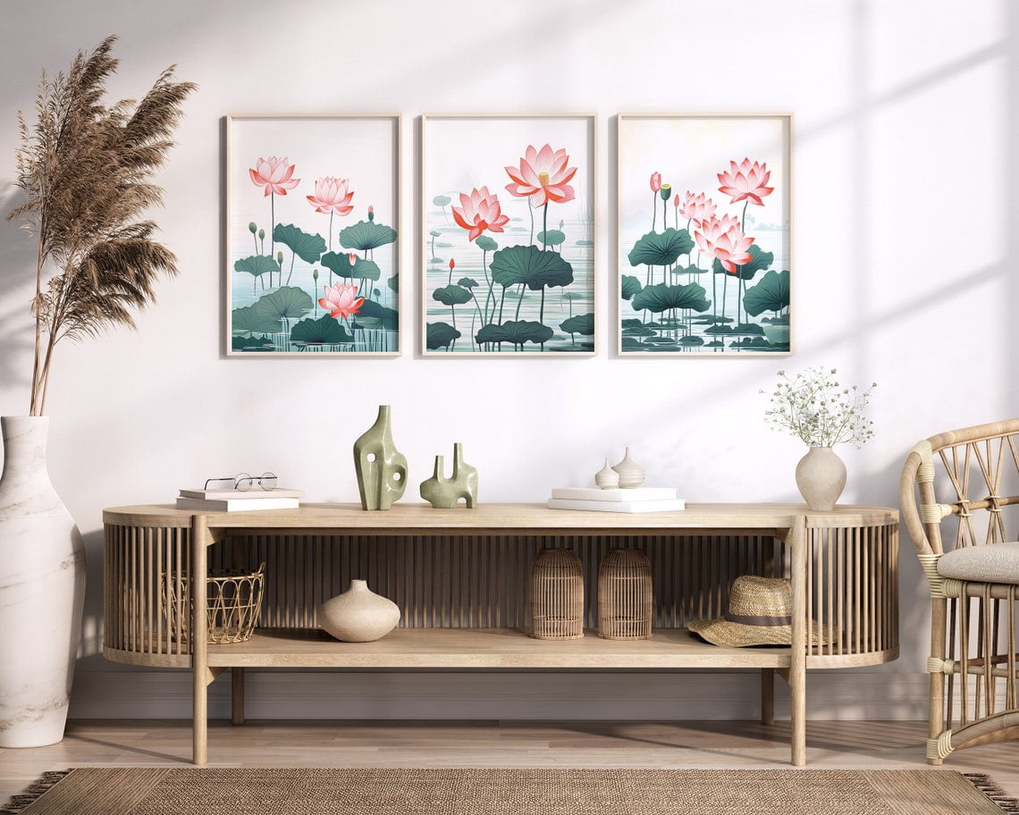 Colorful Lotus Abstract Wall Art Set 3 Unframed Paper Print 12x18 ...