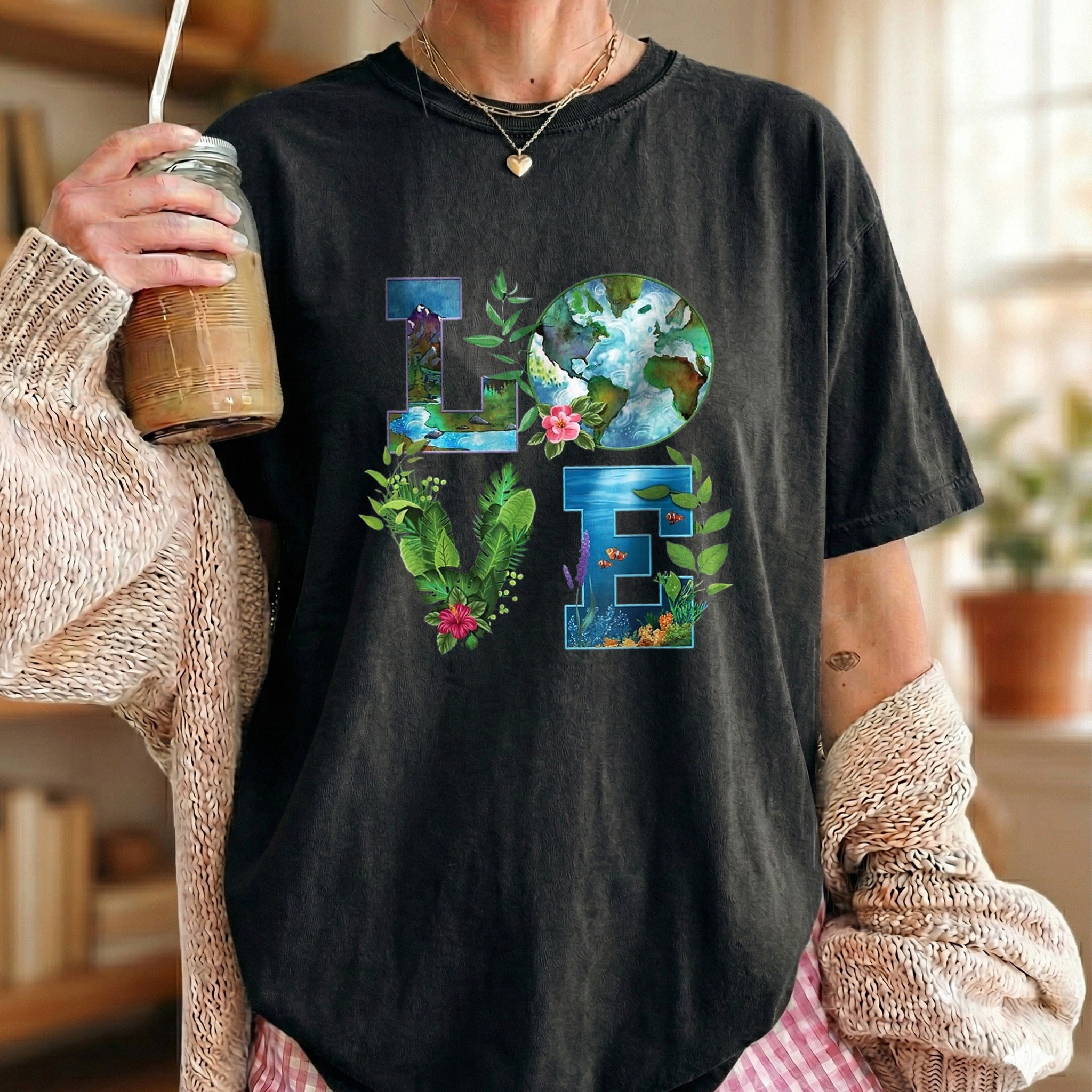 Colorful Love Earth Day Graphic Comfort Colors T-Shirt for Planet ...
