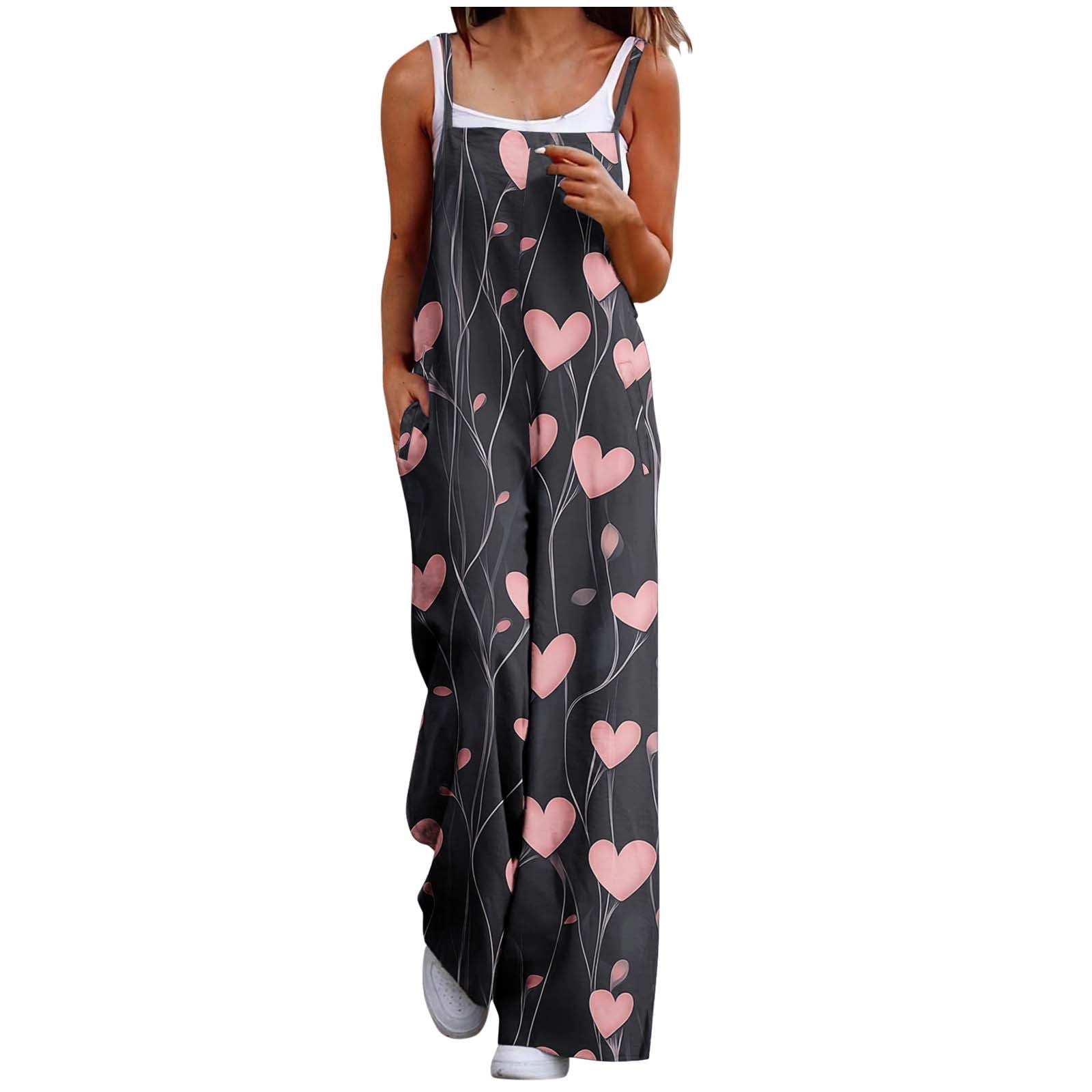 Colorful Love Graphic Loose Fit Overalls for Women Fall Summer Spandex ...
