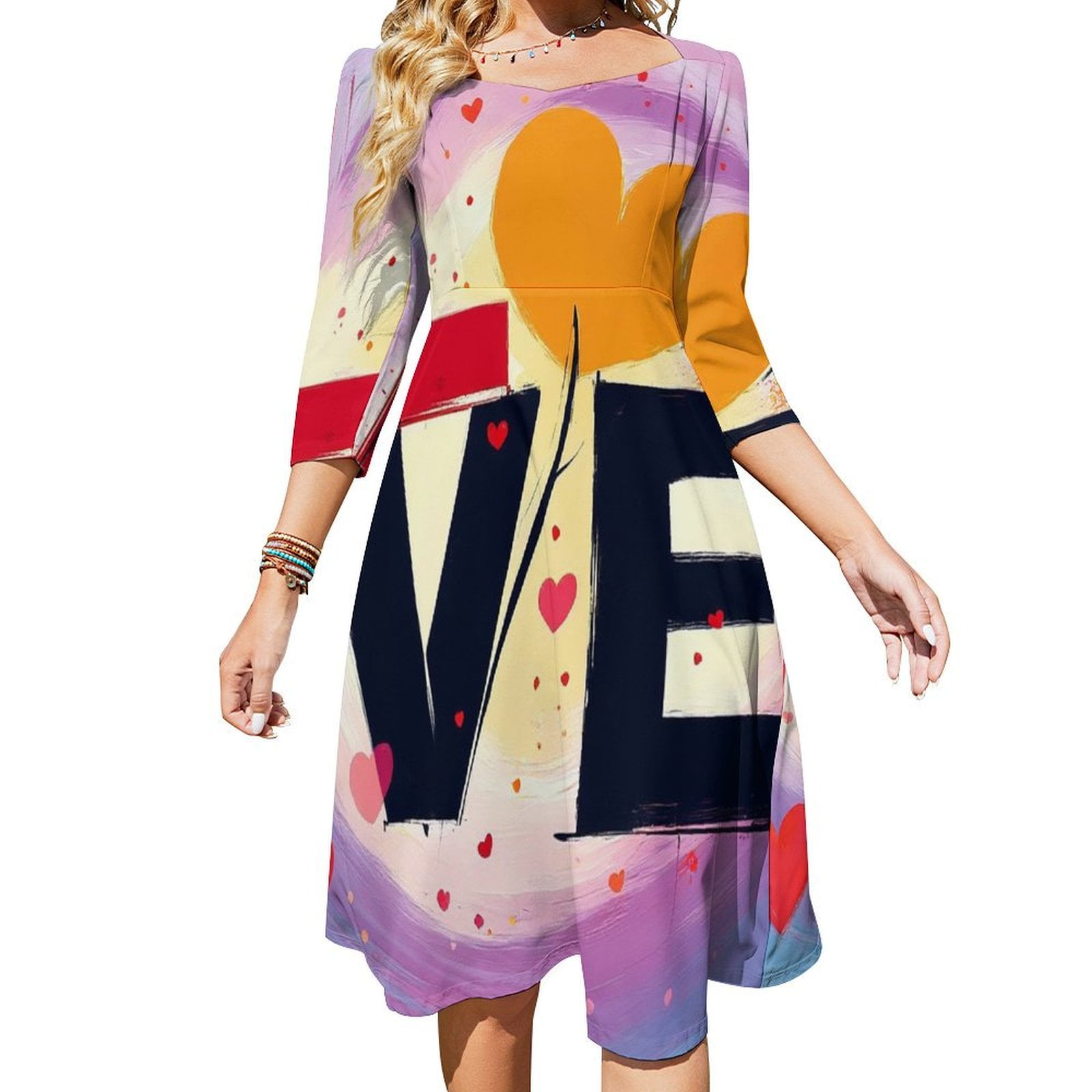 Colorful Love Heart Art-1 Womens Summer Dress Tie Back A Line Flare ...