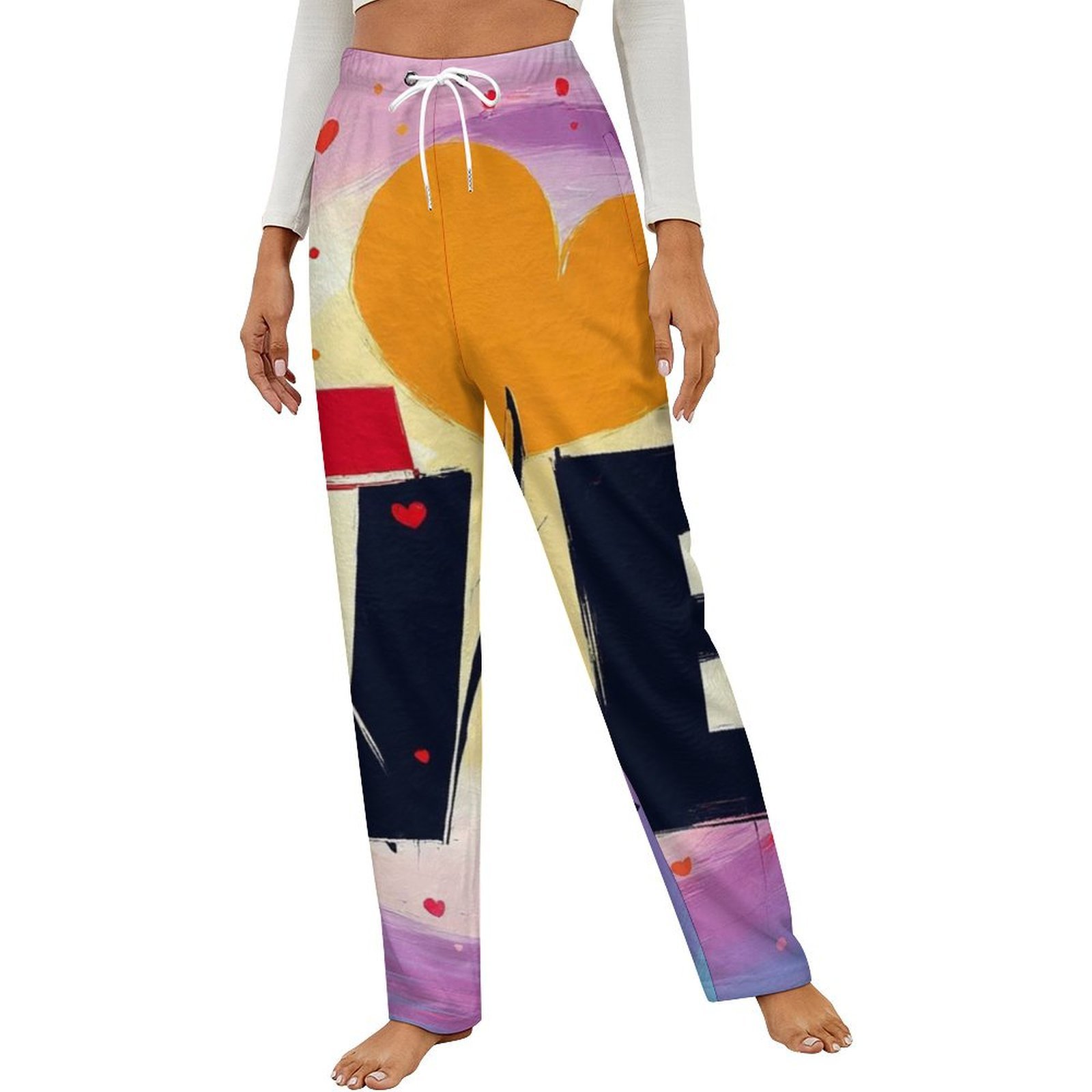 Colorful Love Heart Art Winter Female Pants Flannel High Waist Women ...