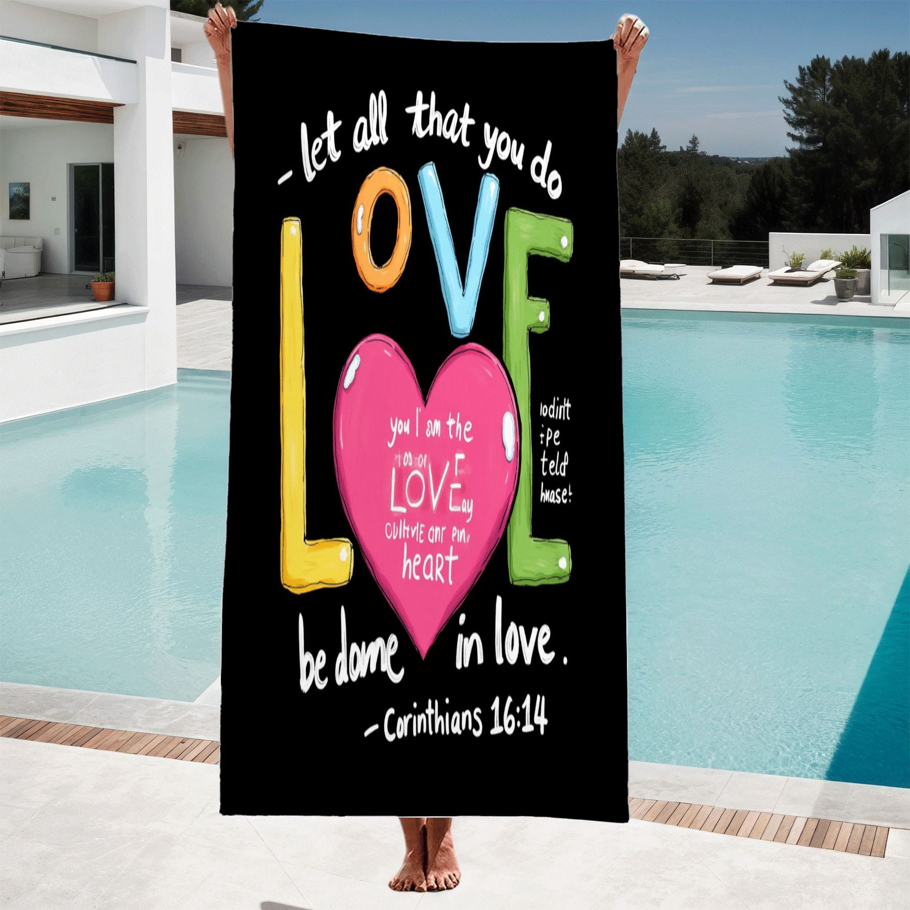 Colorful Love Heart Design Beach Towel - Vibrant Bath & Pool Towel with ...