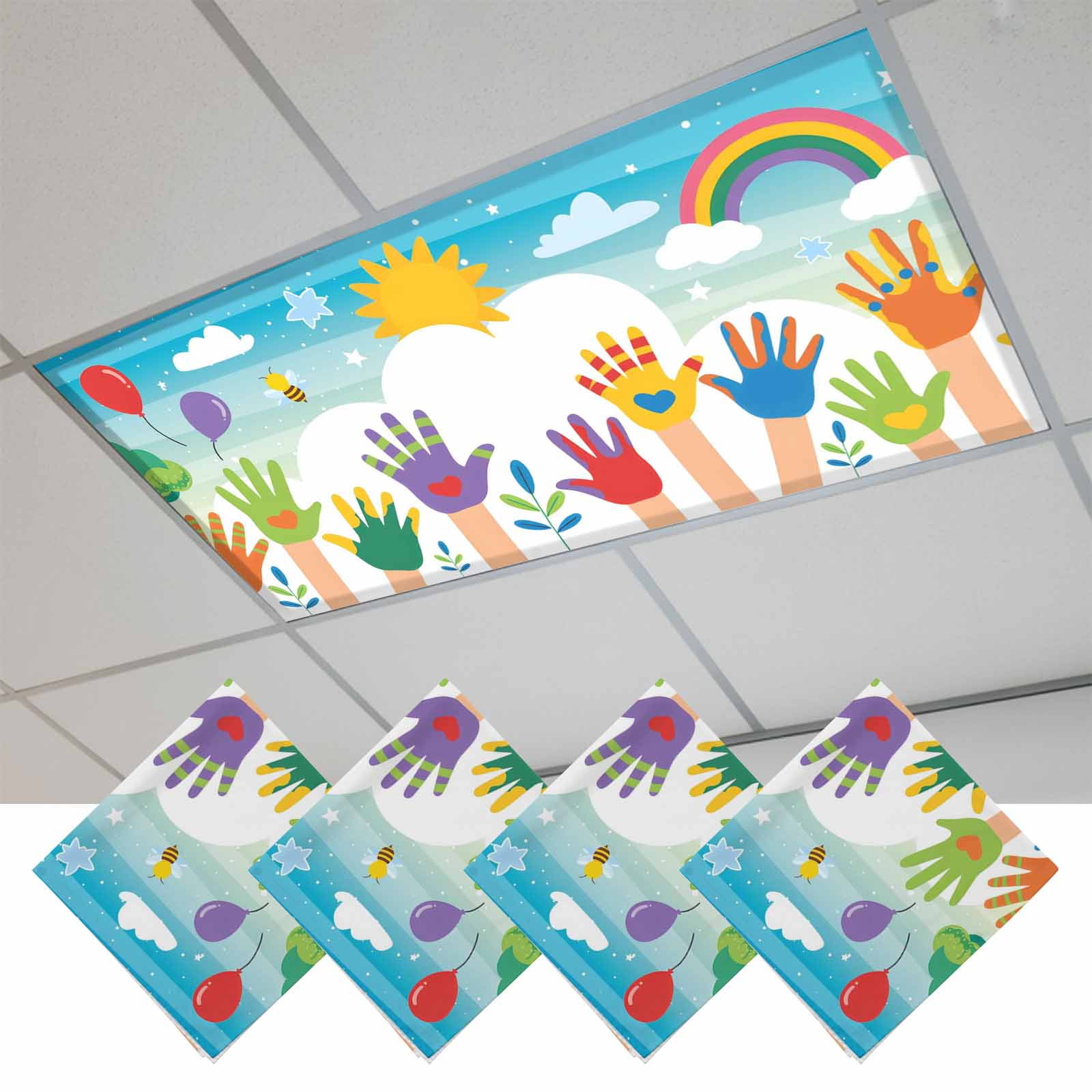 Colorful Love Heart Hand Fluorescent Light Covers, Rainbow Sky Cartoon ...
