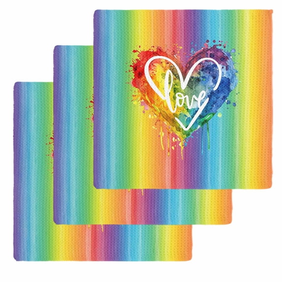 Colorful Love Heart Kitchen Dish Towels for Drying Dishes Set of 3 ...