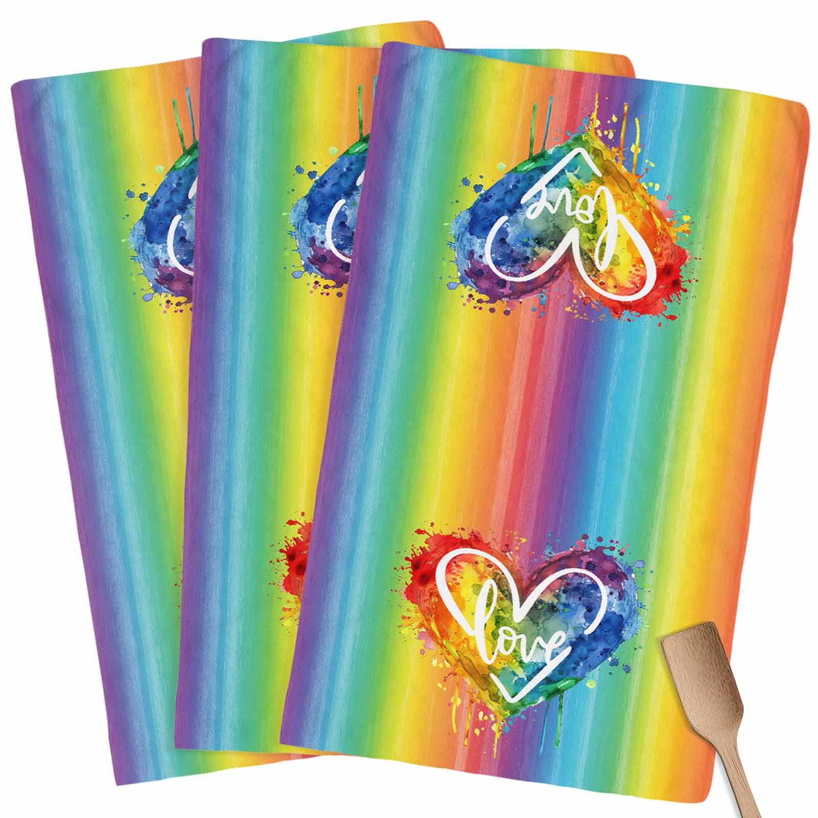 Colorful Love Heart Kitchen Towel Dish Cloths Set of 3, Microfiber Soft ...
