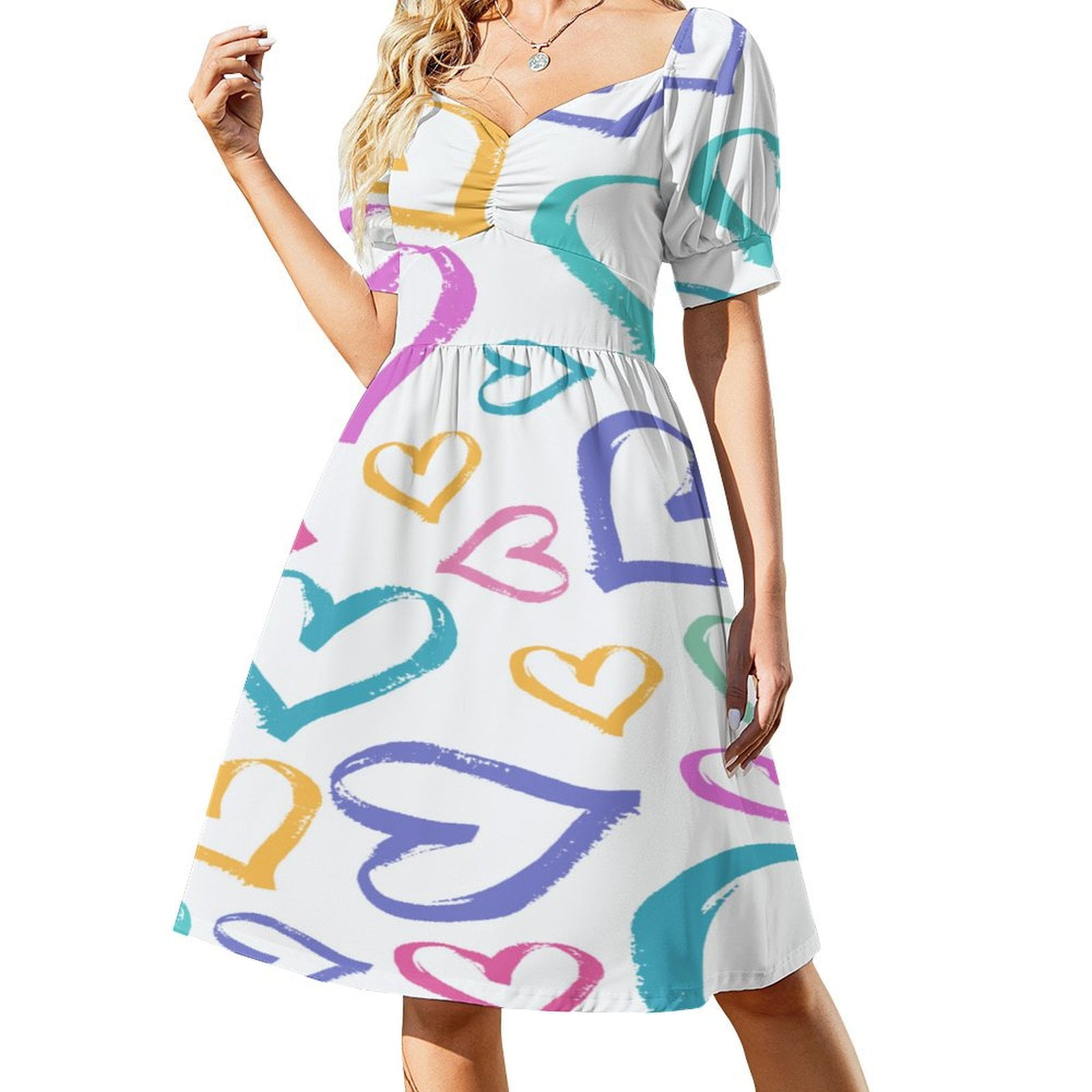 Colorful Love Heart Pattern Short Sleeve Dress Clothes Women's Summer ...