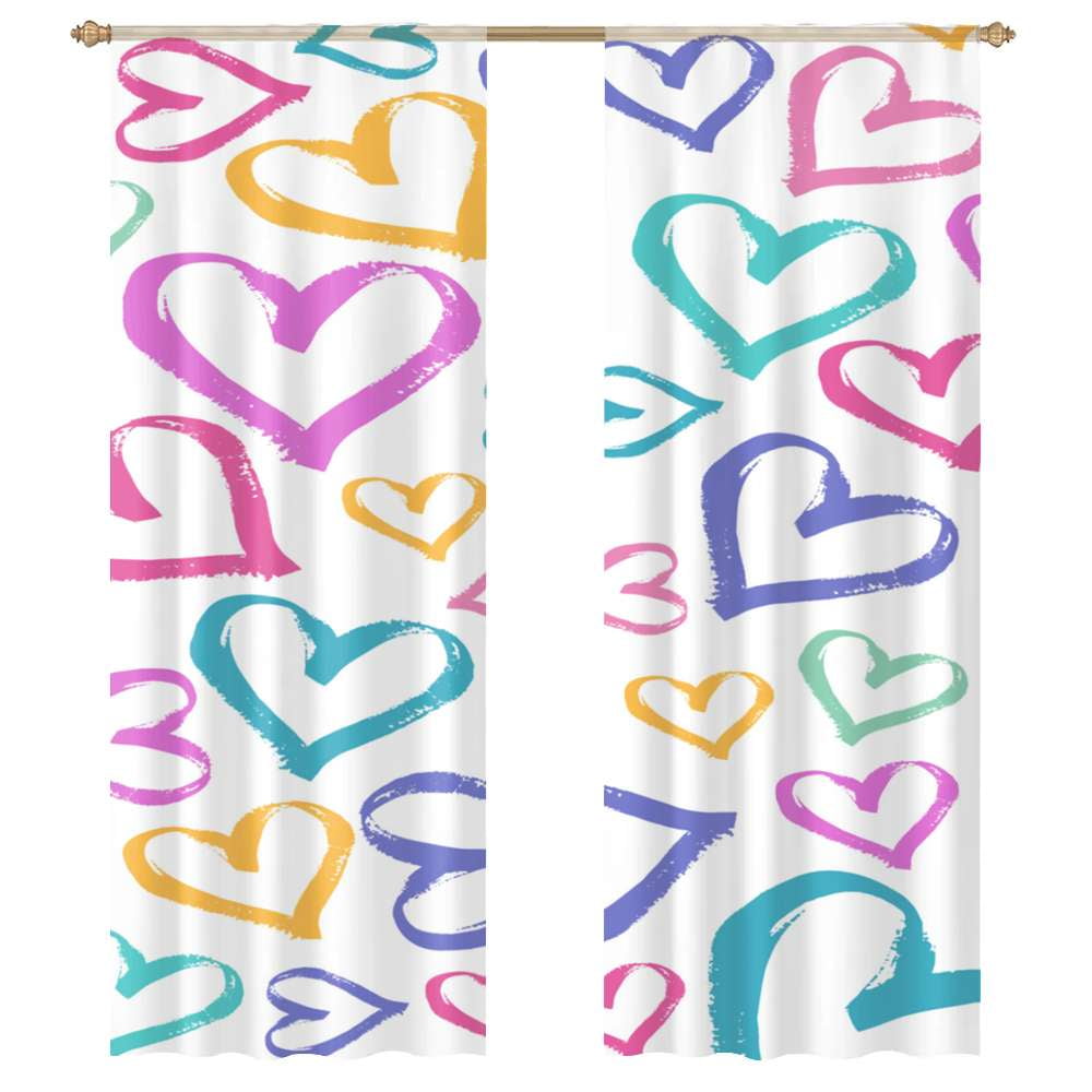 Colorful Love Heart Pattern Tulle Curtains For Living Room Chiffon ...