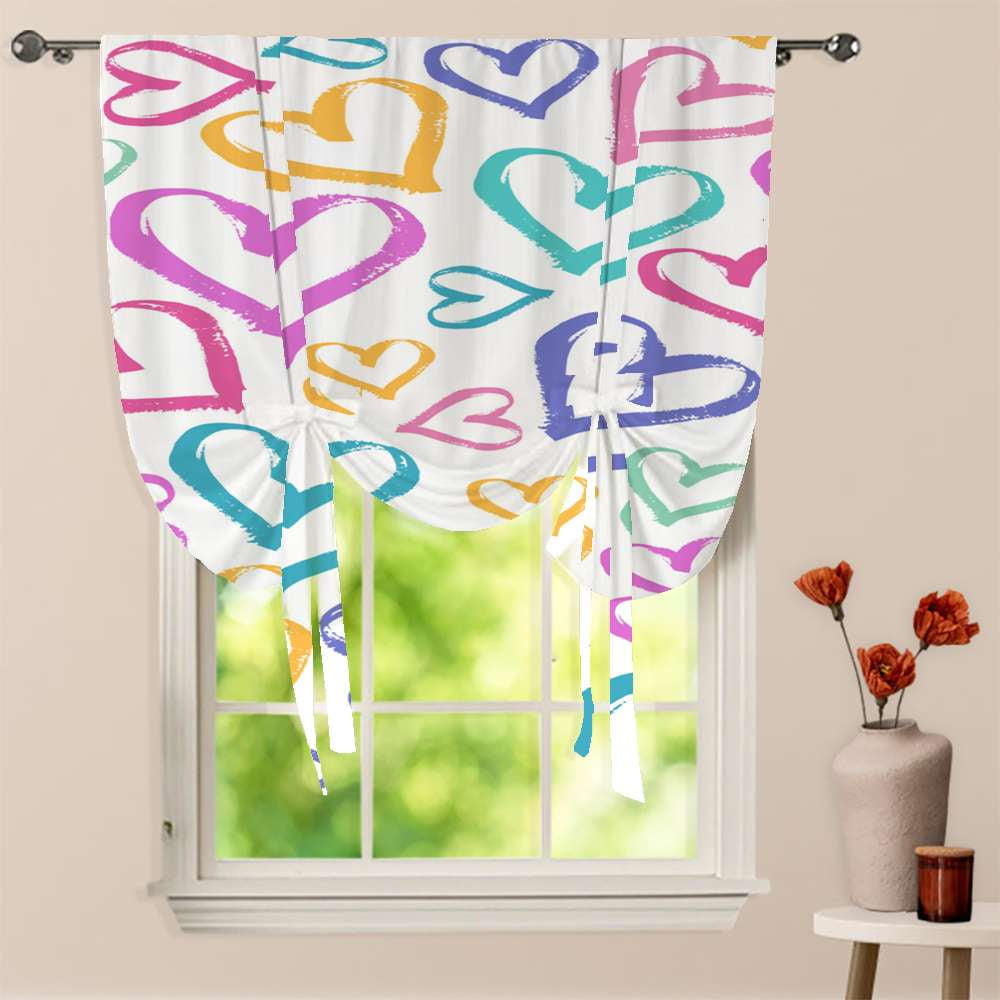 Colorful Love Heart Pattern Window Curtain for Living Room Roman ...