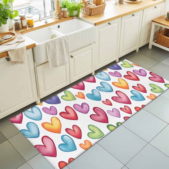 Colorful Love Heart Rectangle Area Rug 2x6ft,Living Room Rug Non-Slip ...