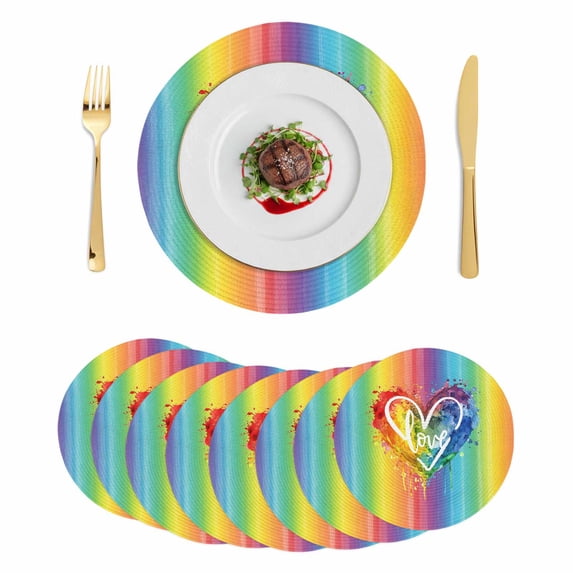 Colorful Love Heart Round 13 Inch Placemats Set of 8, Watercolor ...