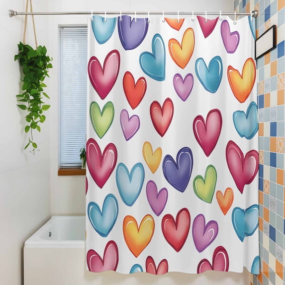 Colorful Love Heart Shower Curtain for Bathroom, Modern Red Blue Yellow ...