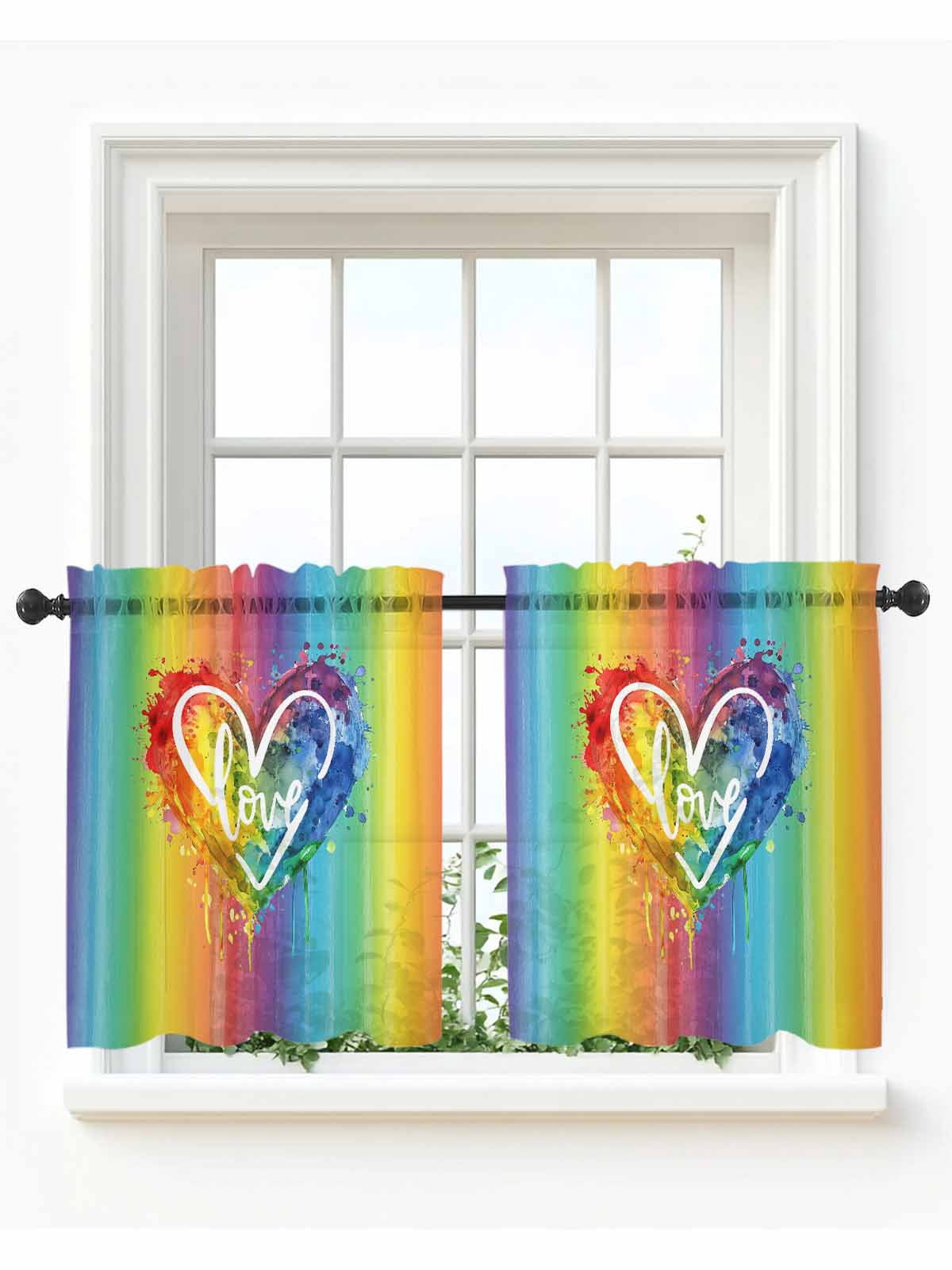 Colorful Love Heart Tier Curtains 36 Inch Length, Sheer Curtains for ...